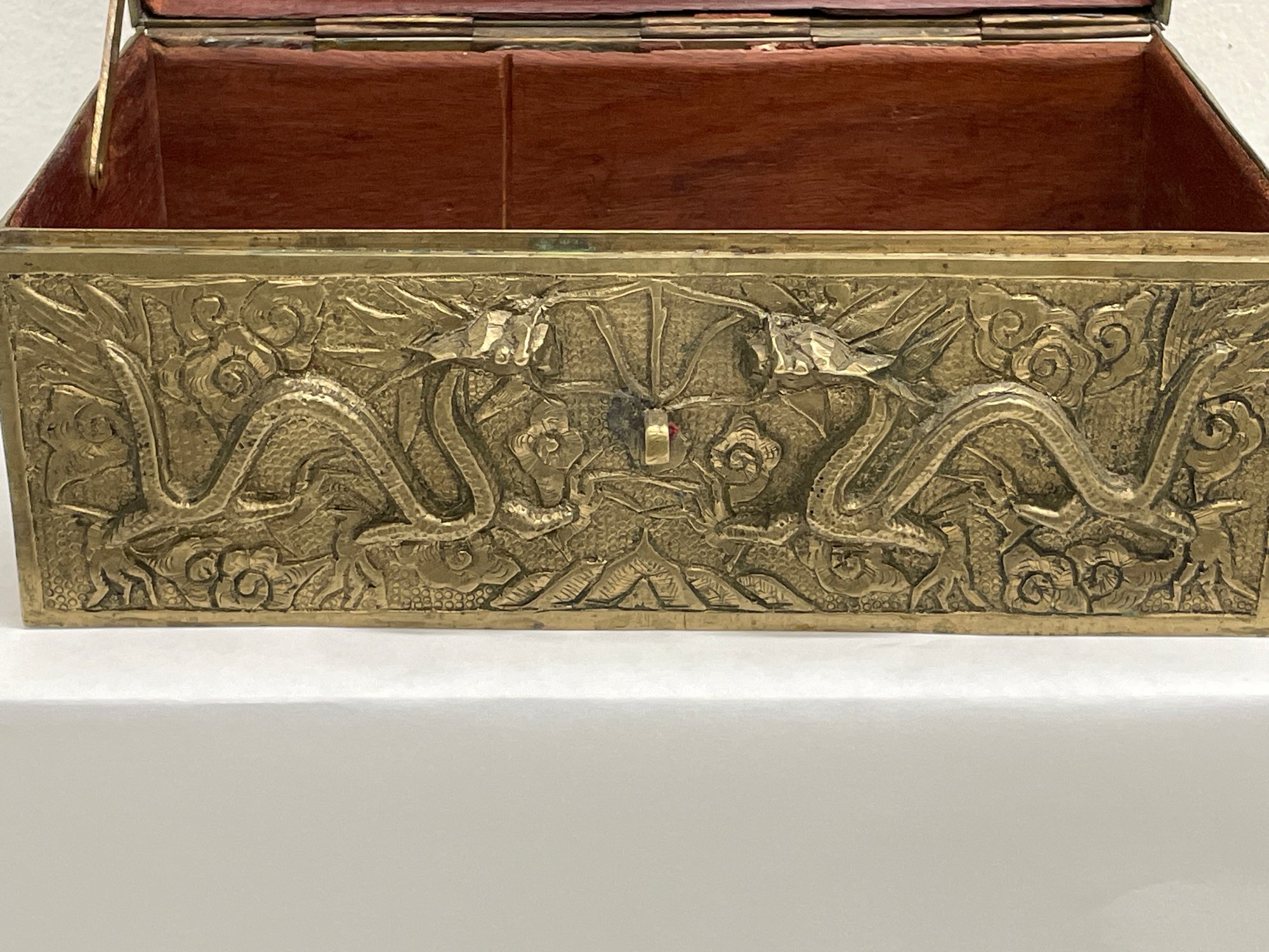 Highly Decorated Antique Chinese Brass Wood Lined Box With Serpents And ...