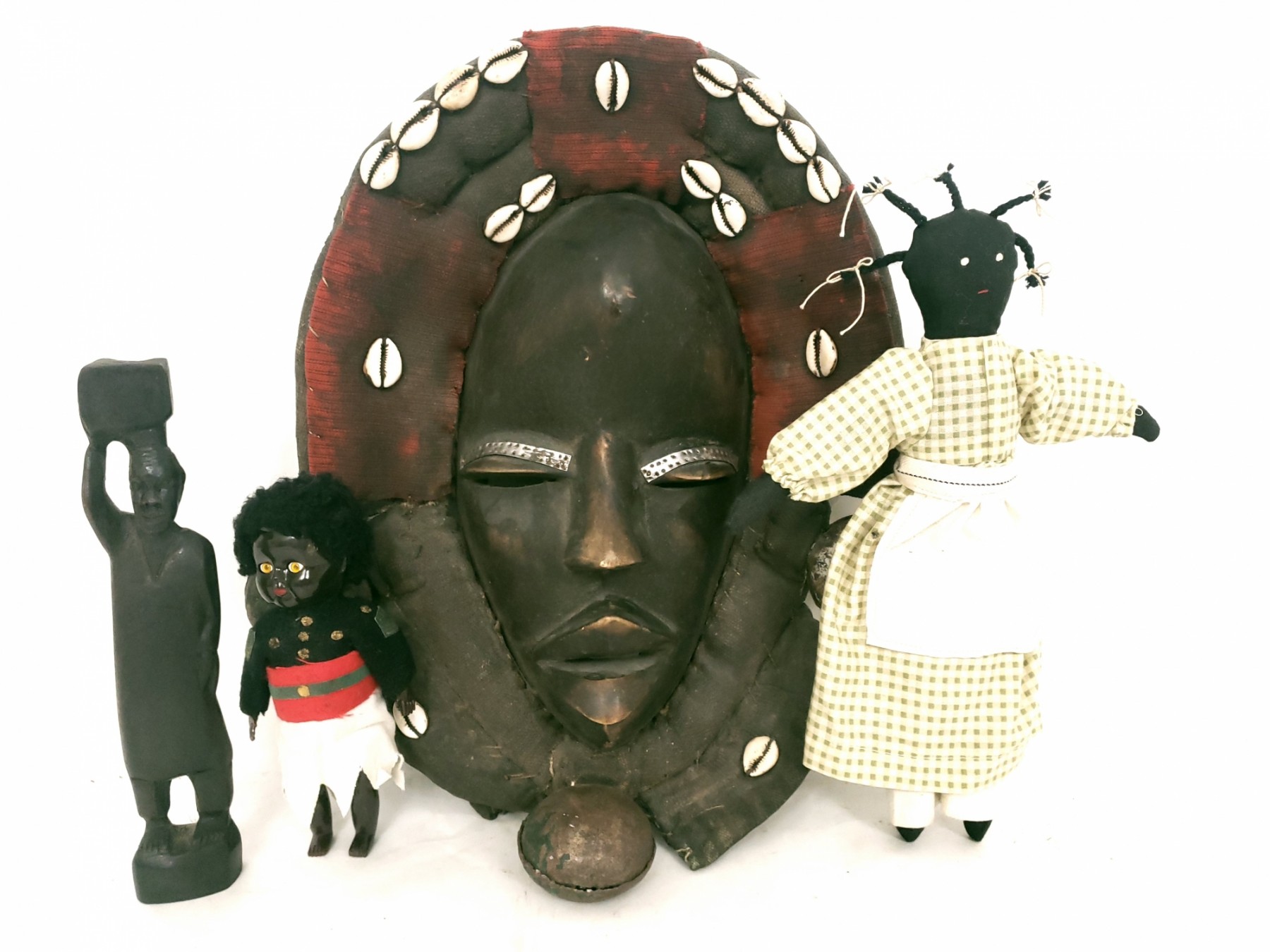 Mixsd African Art Lot, Mask, Dolls, Carved Figure Possibly Ebony ...
