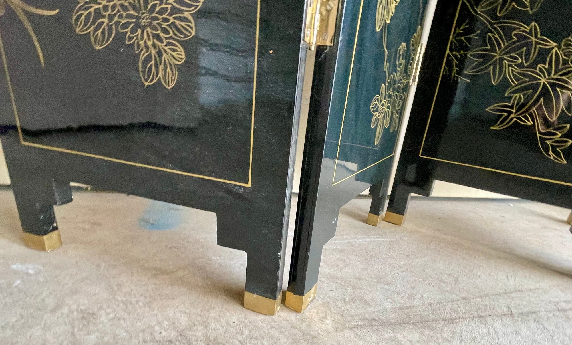 Vintage Asian Black Lacquer 4-Panel Folding Screen Room Divider #16576 ...