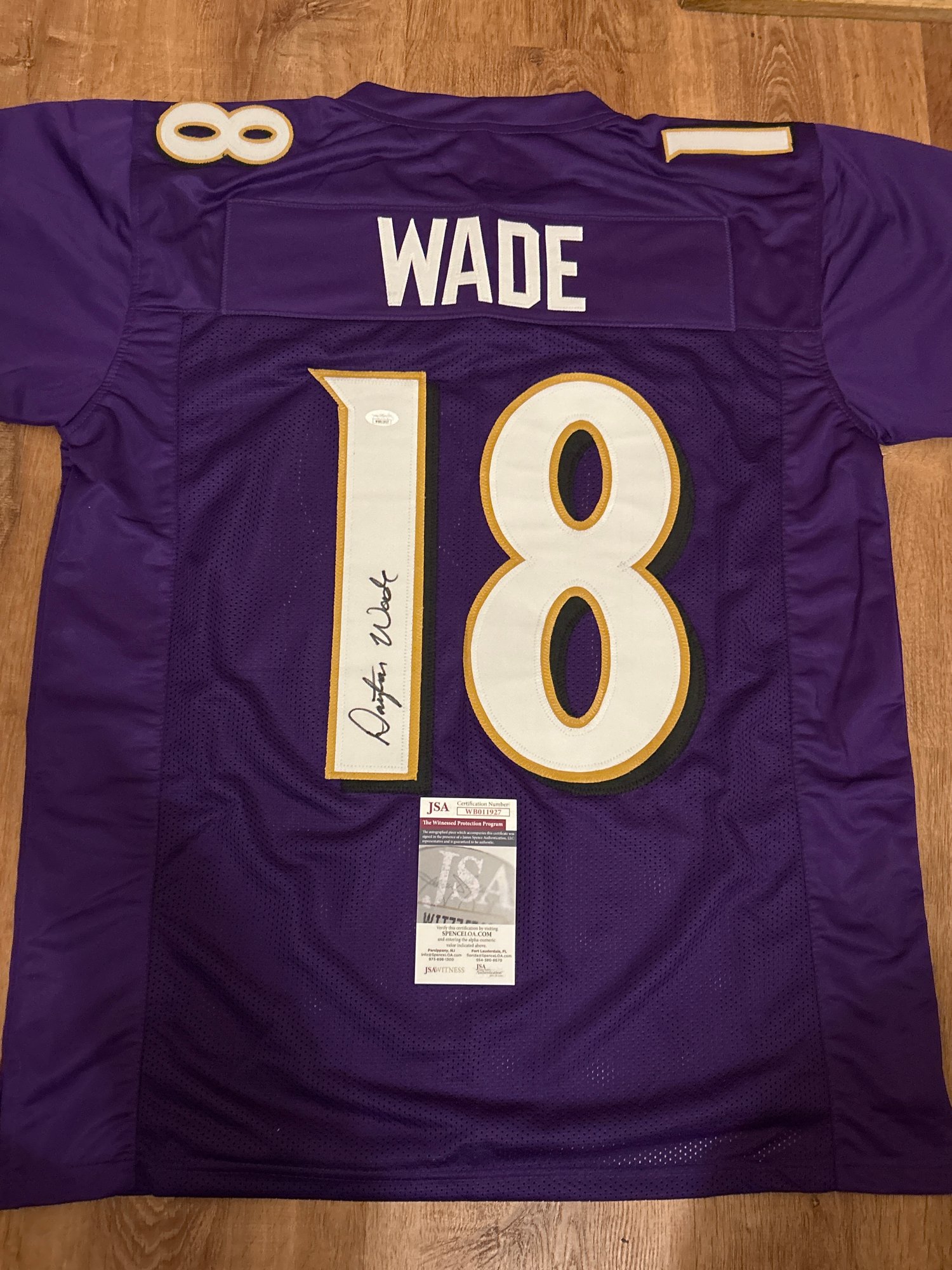 Dayton Wade Autographed Ravens Jersey With COA #21827 | Auctionninja.com