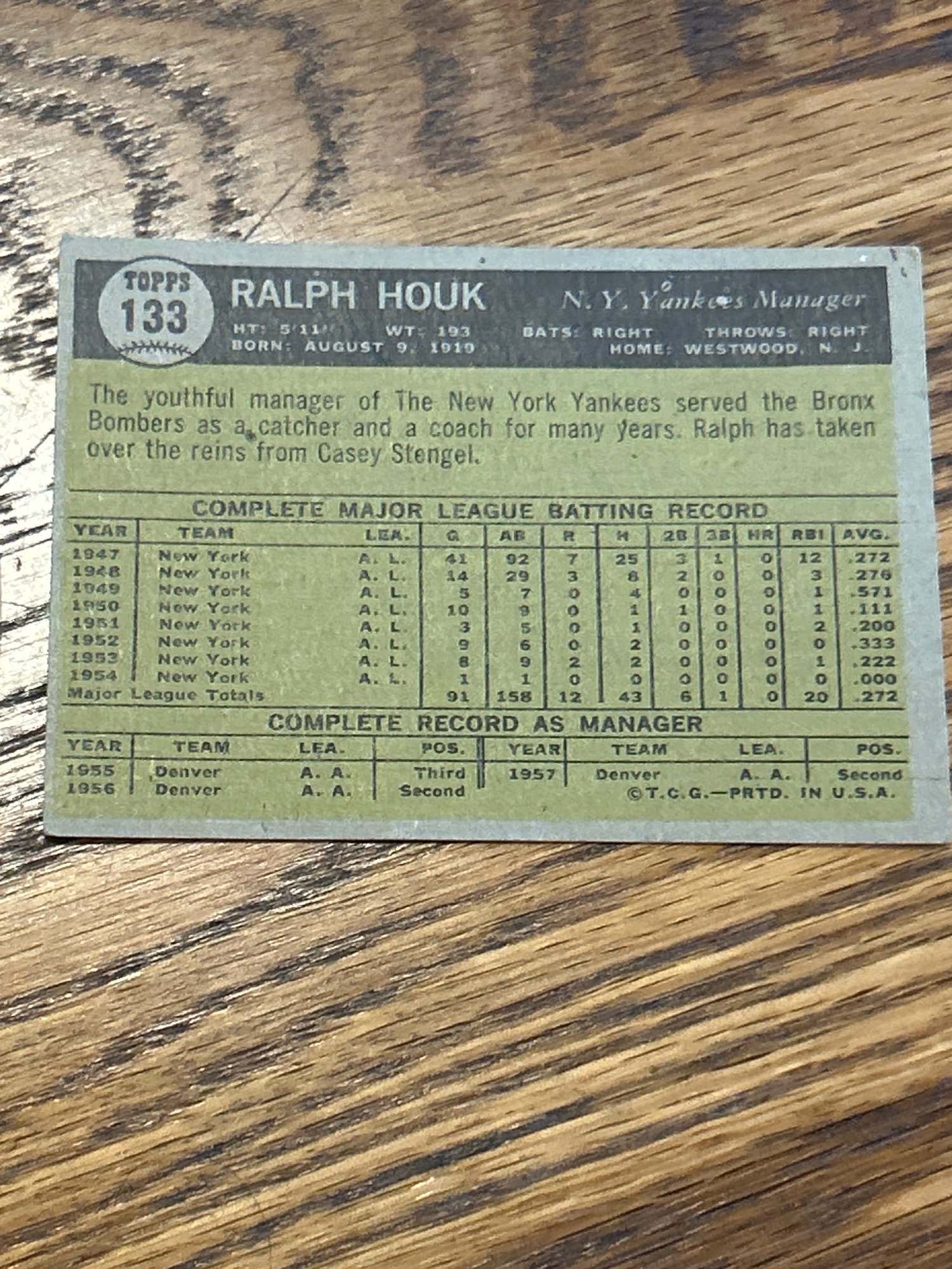 1955 Topps Ralph Houk Baseball Card #25931 | Auctionninja.com