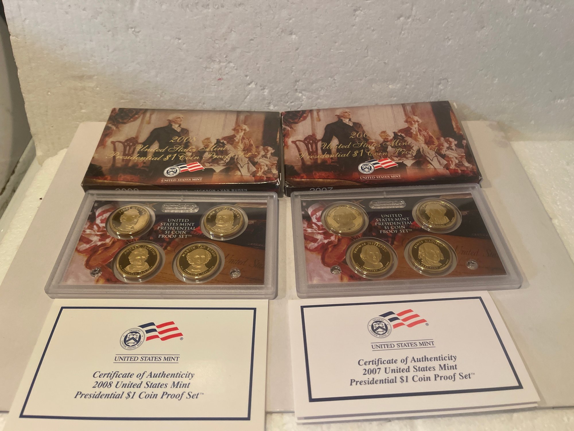 Presidential 2007 / 2008 Dollar Proof Sets - 8 Coins Original Boxes ...