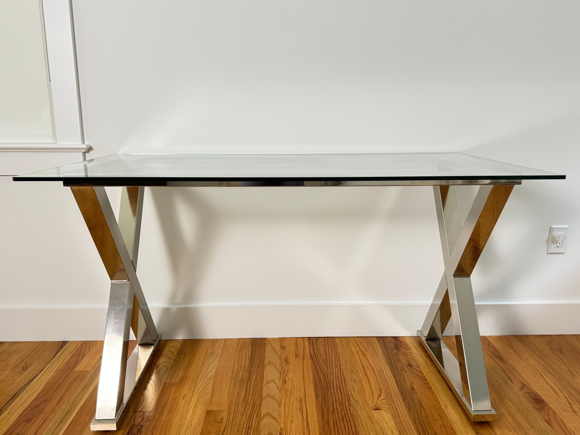 Pottery Barn Ava Glass Top Metal X Base Desk - Two Of Two #17323 ...