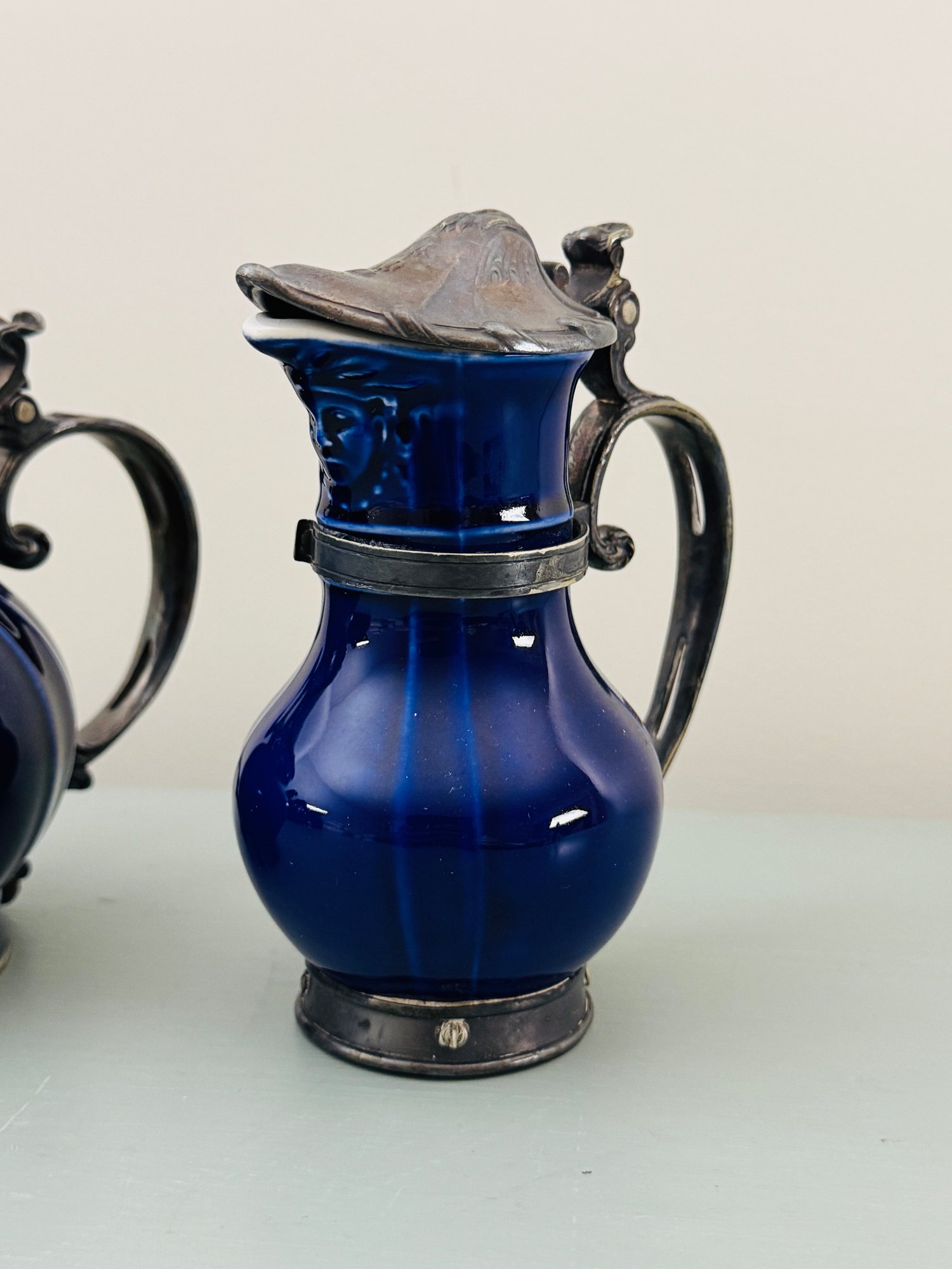 Set Of Christofle Silver Handled Cobalt Pitchers Made For The Ritz ...