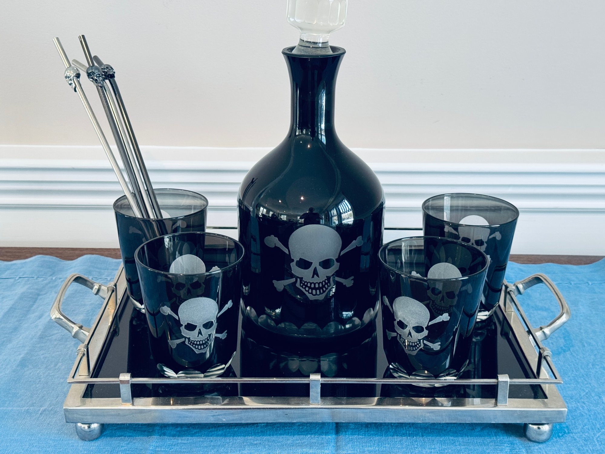 Twos Company Smoked Glass Skull & Crossbones Drink Set - Dark Gray ...