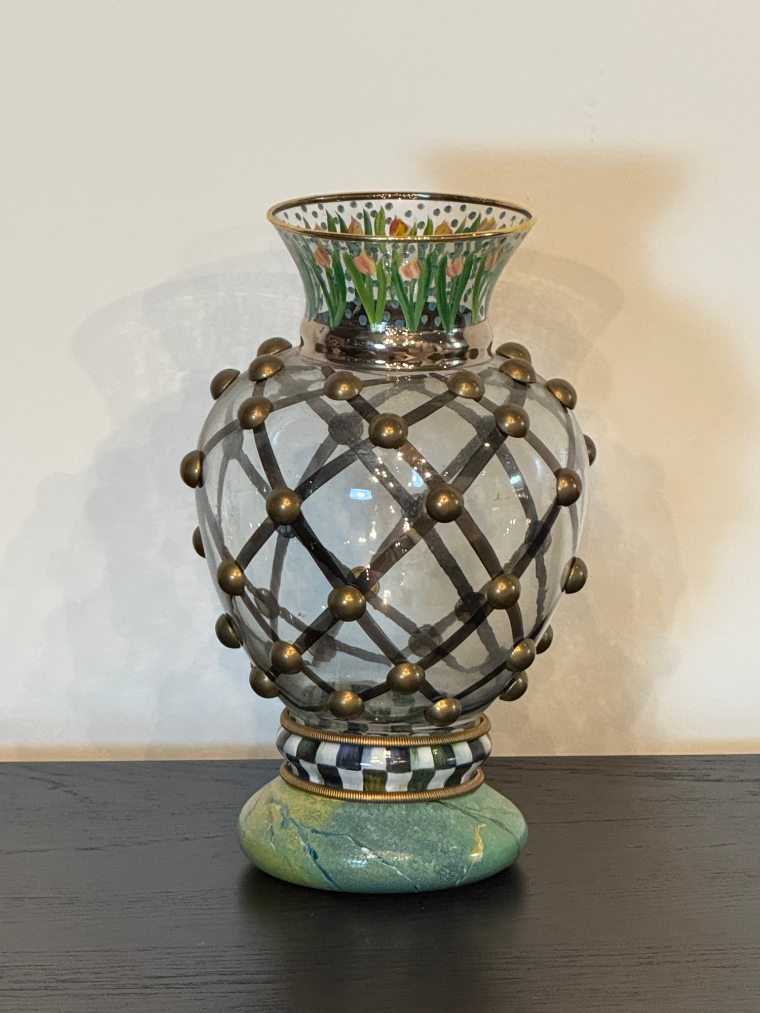 Mackenzie Childs Painted Glass Vase - Circus William Courtly Check ...
