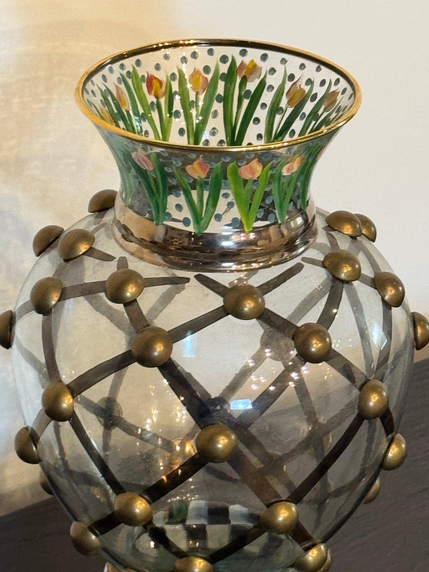 Mackenzie Childs Painted Glass Vase - Circus William Courtly Check ...