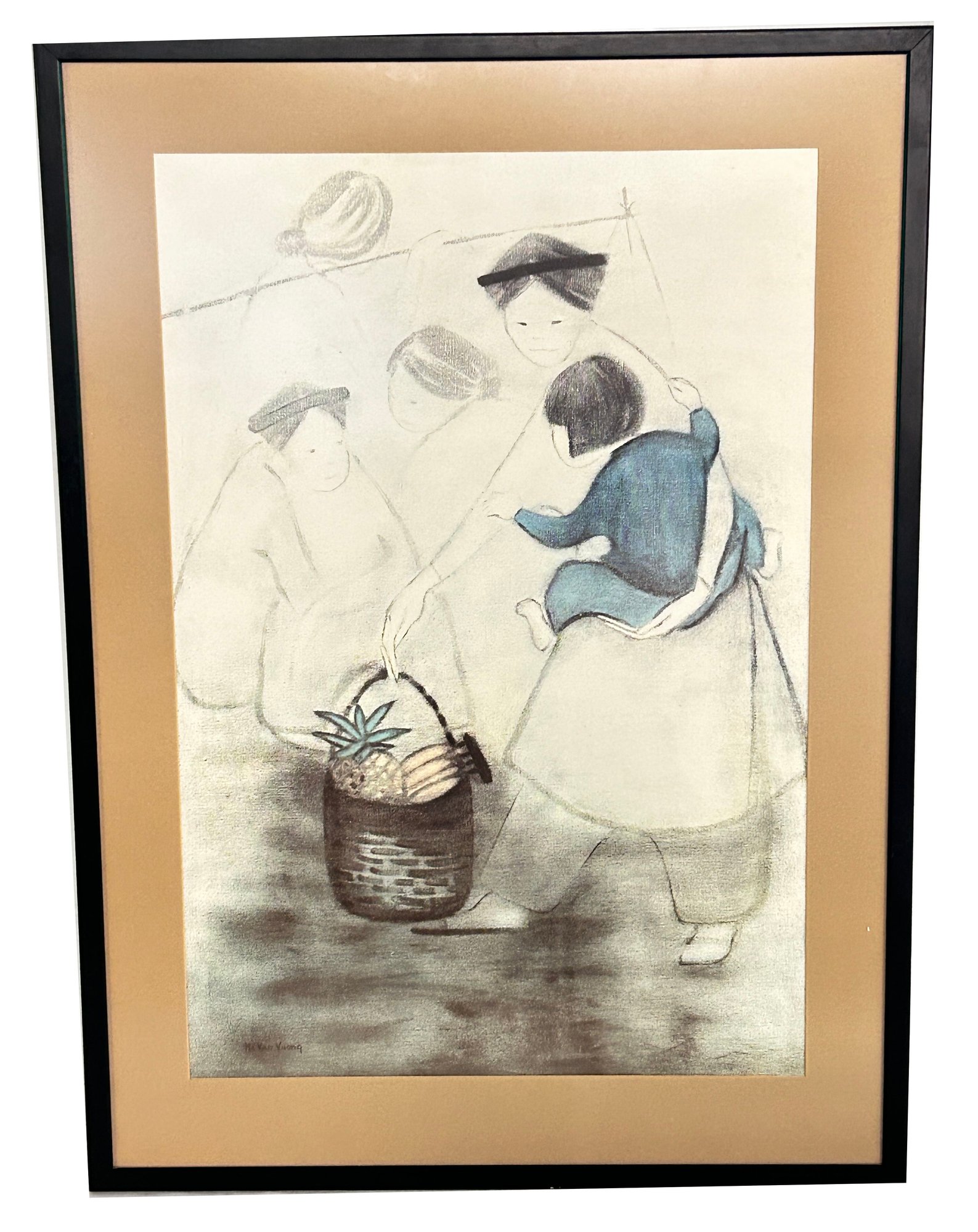 "Market Day" Matted & Framed Lithograph By Ha Van Vuong (1914-1990), 28 ...