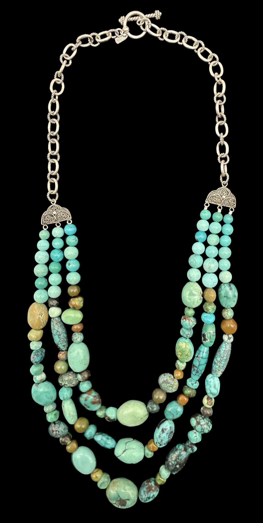 3-Strand Turquoise Stone And Sterling Necklace, 22"L #22275 ...