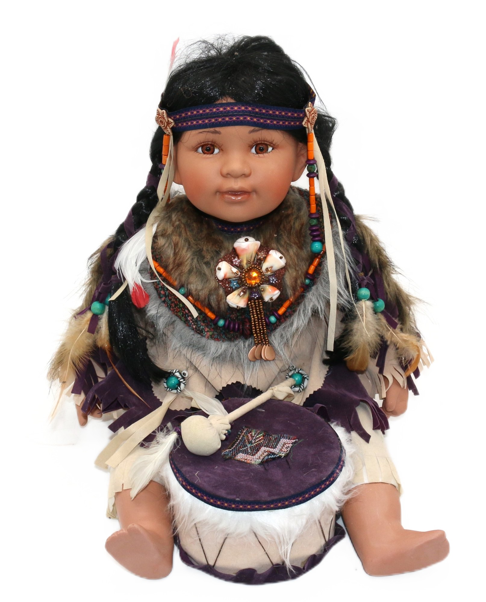 Native American Doll Seated With Drum - Mfd By Cathay Collection ...