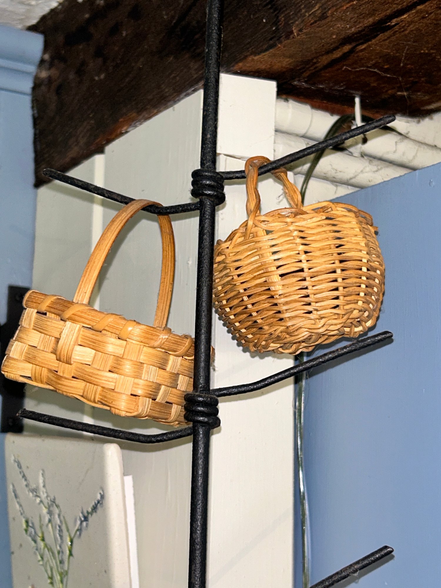 Vintage 32"L Corn Drying Rack With 8 Miniature Woven Baskets Several ...