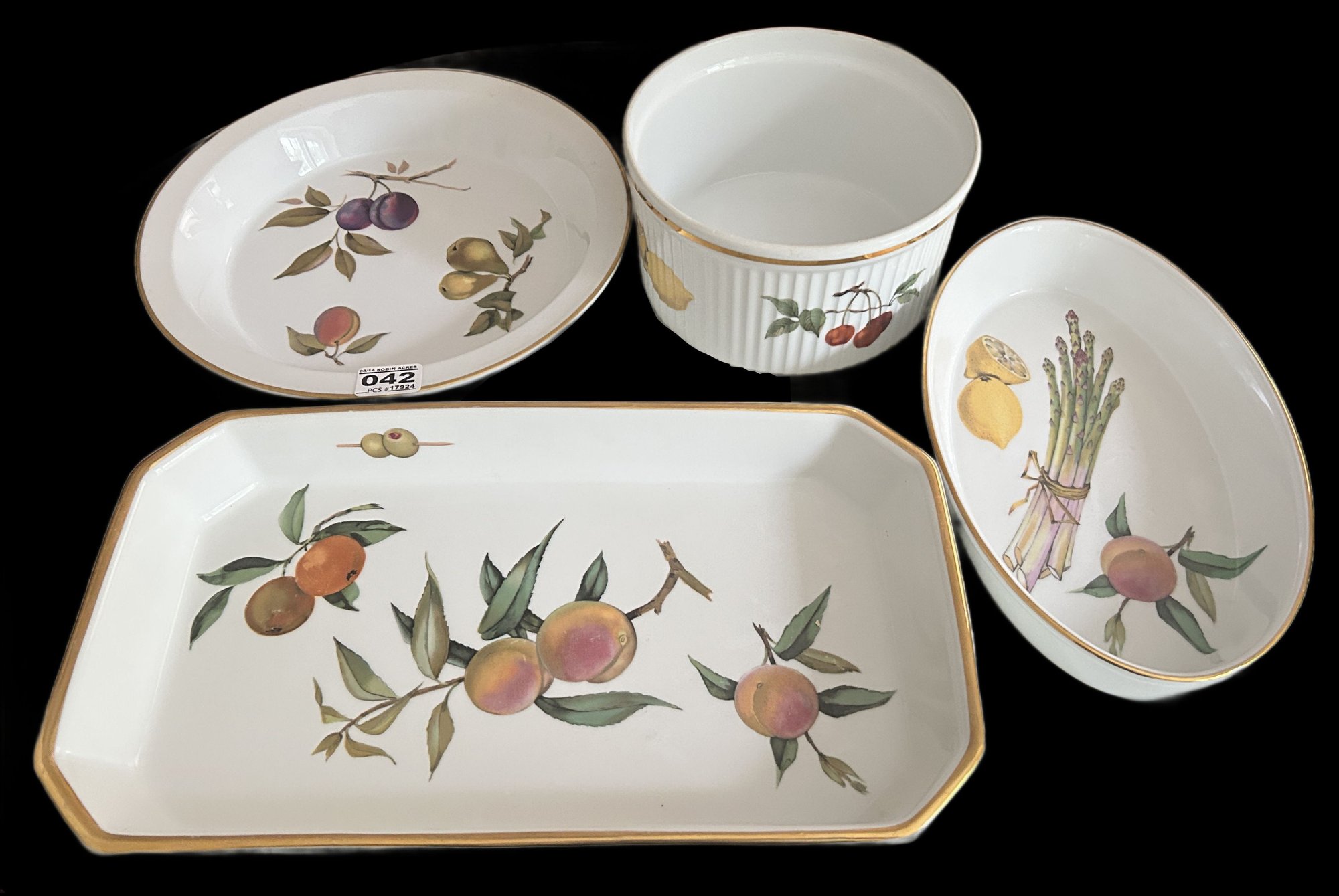 4 Pcs Vintage Royal Worcester England Gold Rimmed "Eversham" Open Oven ...