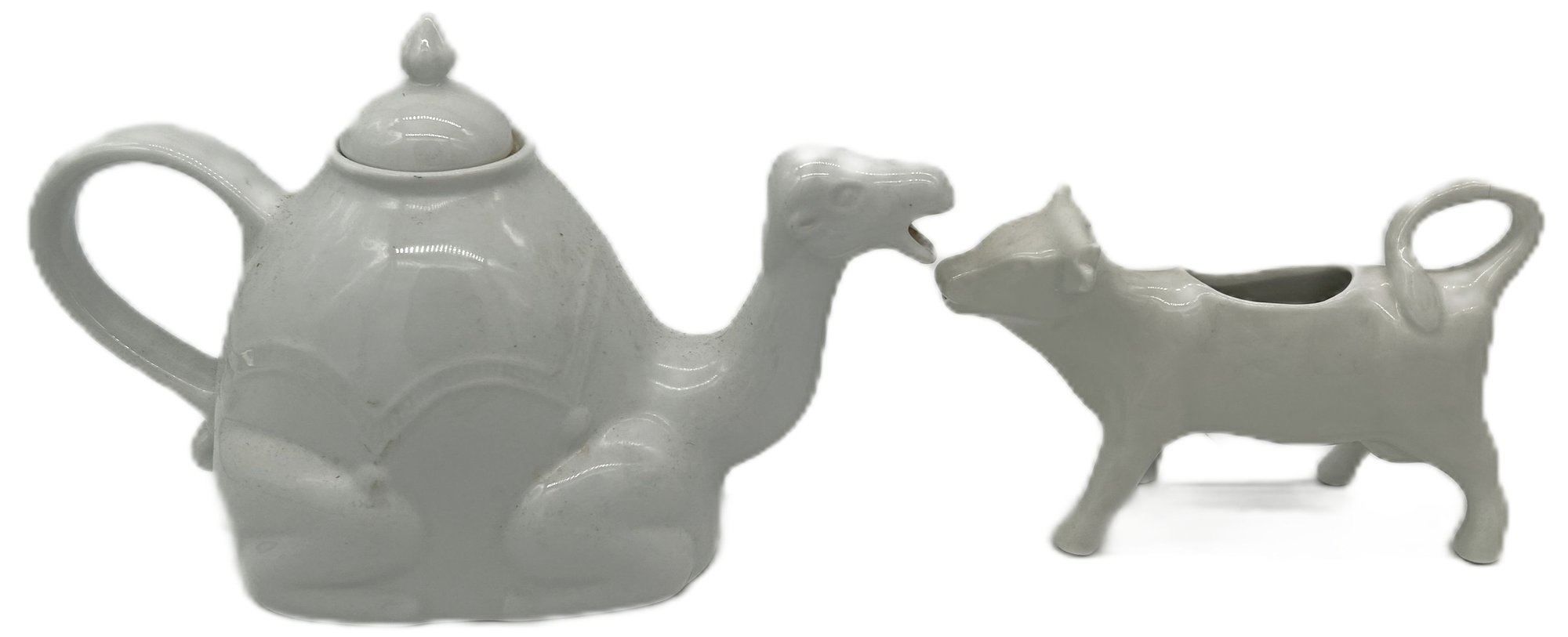 2 Pcs Chin Blanc White China CAMEL Tea Pot, 10" X 5" X 6.5"H & Cow ...