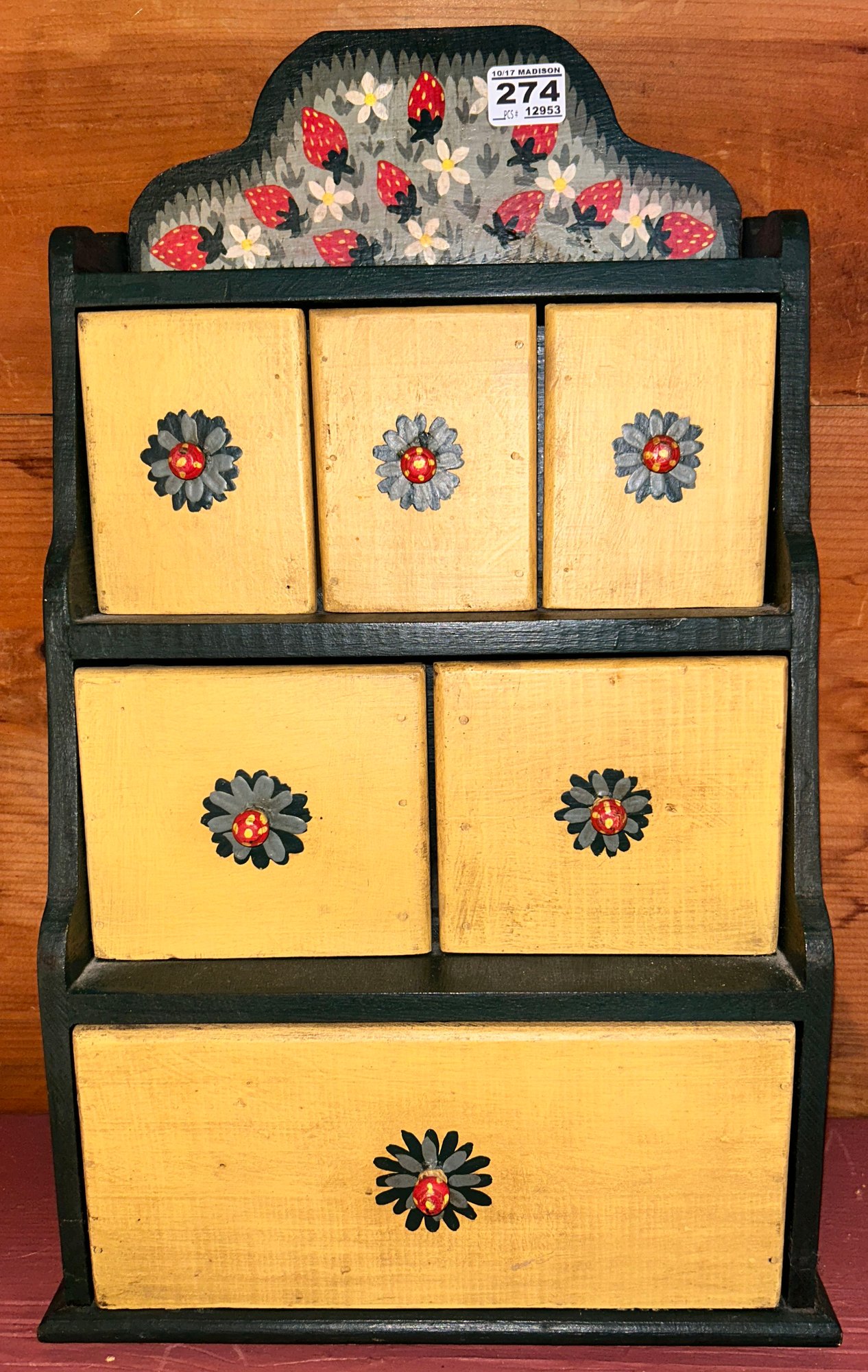Vintage Strawberry Themed 6-Drawer Storage Cabinet, In Various Greens ...