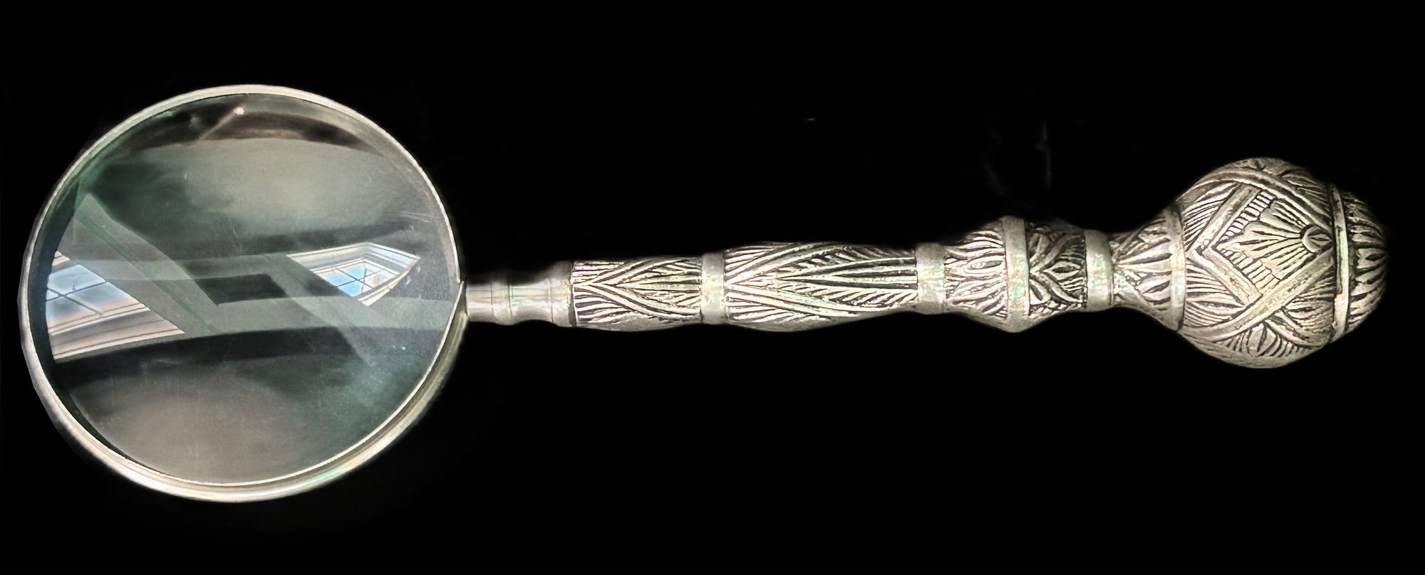 Large Elaborate Silver Metal Embossed Handled Magnifier, 12.5"L #10958 ...