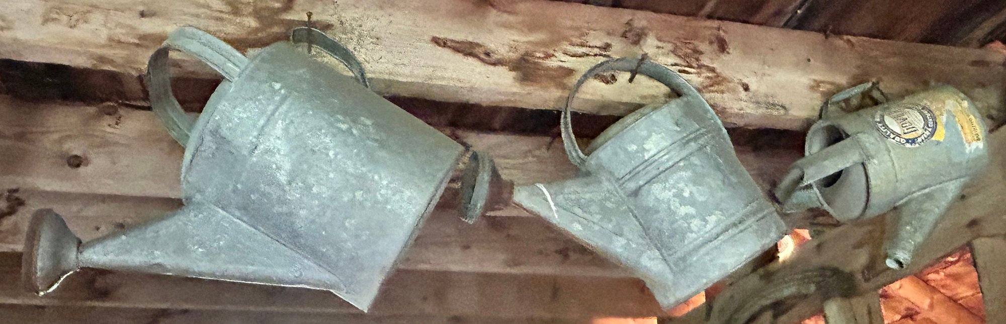 3 Vintage Watering Cans In Graduated Sizes, Largest 9.5" Diam. X 18" X ...