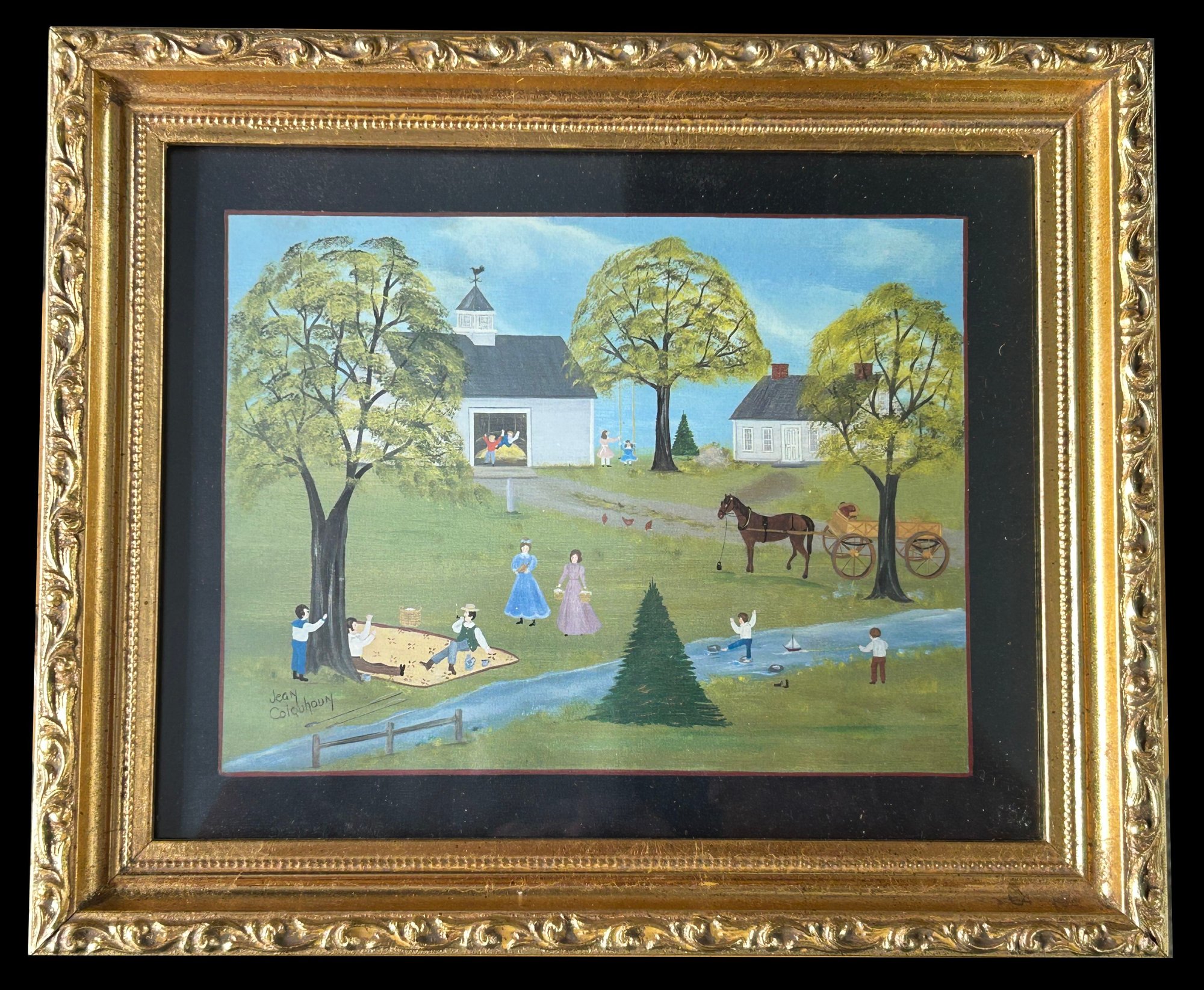 Well Framed Country Primitive Print By Jean Colquhoun, 11-7/8" X 9-3/4 ...