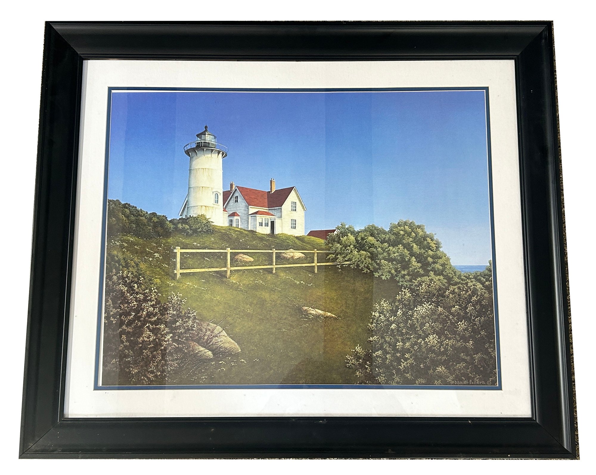 Framed Lithograph Of Lighthouse, Artist Daniel Pollera, 37" X 31"H ...