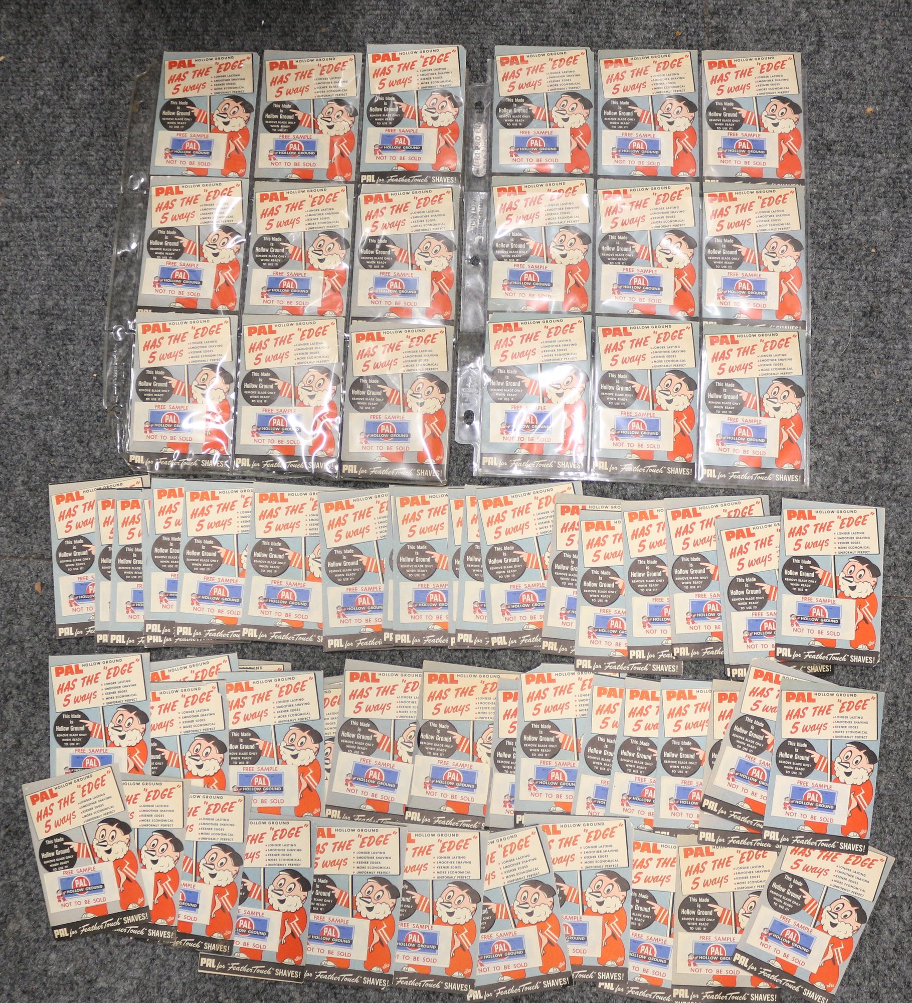 Over Seventy Pal Brand Hollow Ground Razor Free Sample Cards With A ...