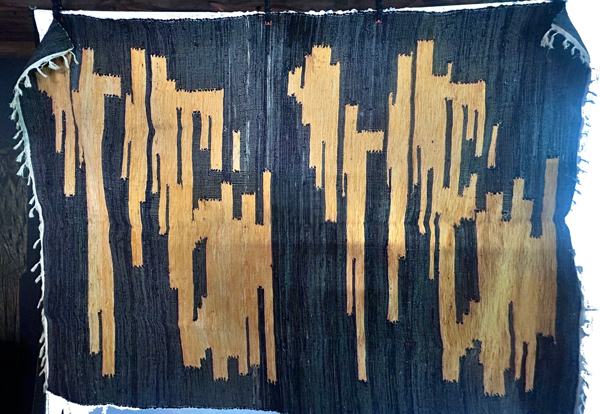 Large Hand Loomed Native American Rag Rug, Black & Golden Rod Yellow ...