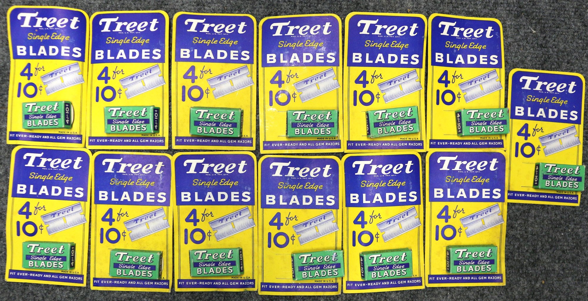 13 Store Cards Of Treet Brand Single Edge Blades - Each Pack Has 4 ...