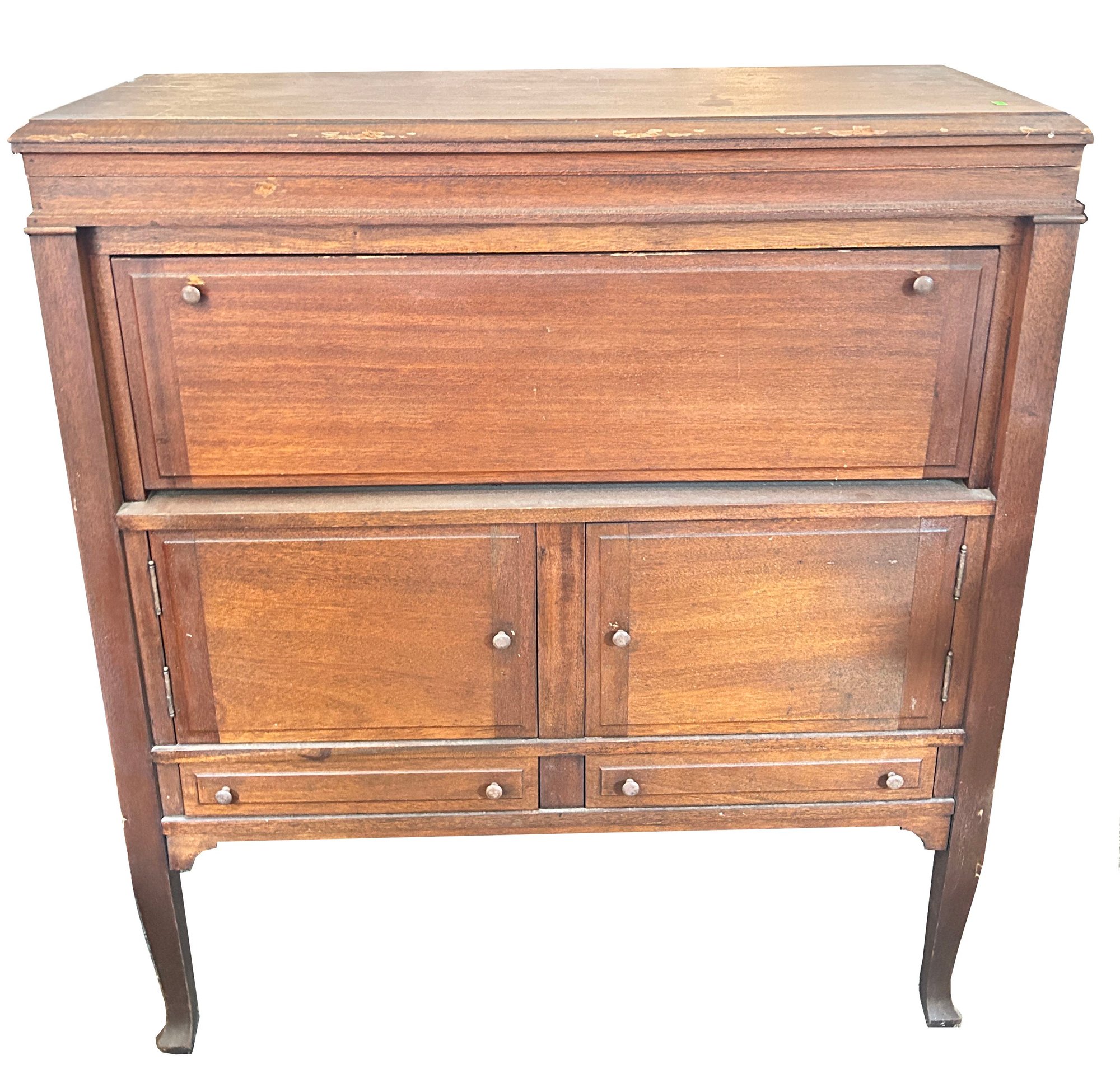 Solid Mahogany Drop Front Chest - Lift Top, Drop Front Over 2-Doors ...