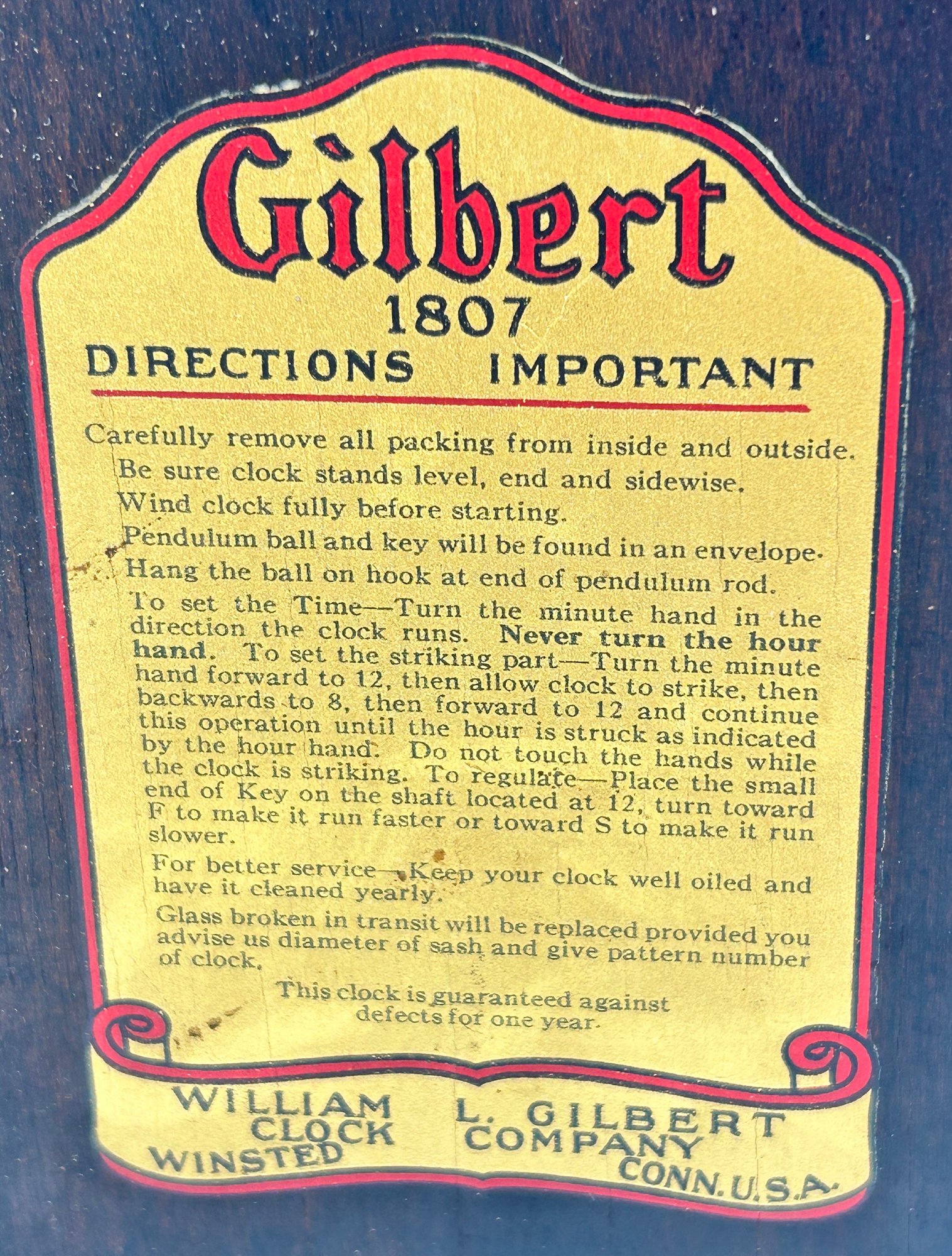 Vintage Mahogany Gilbert 1807 Camel Back Mantle Clock, Key & Pendulum ...