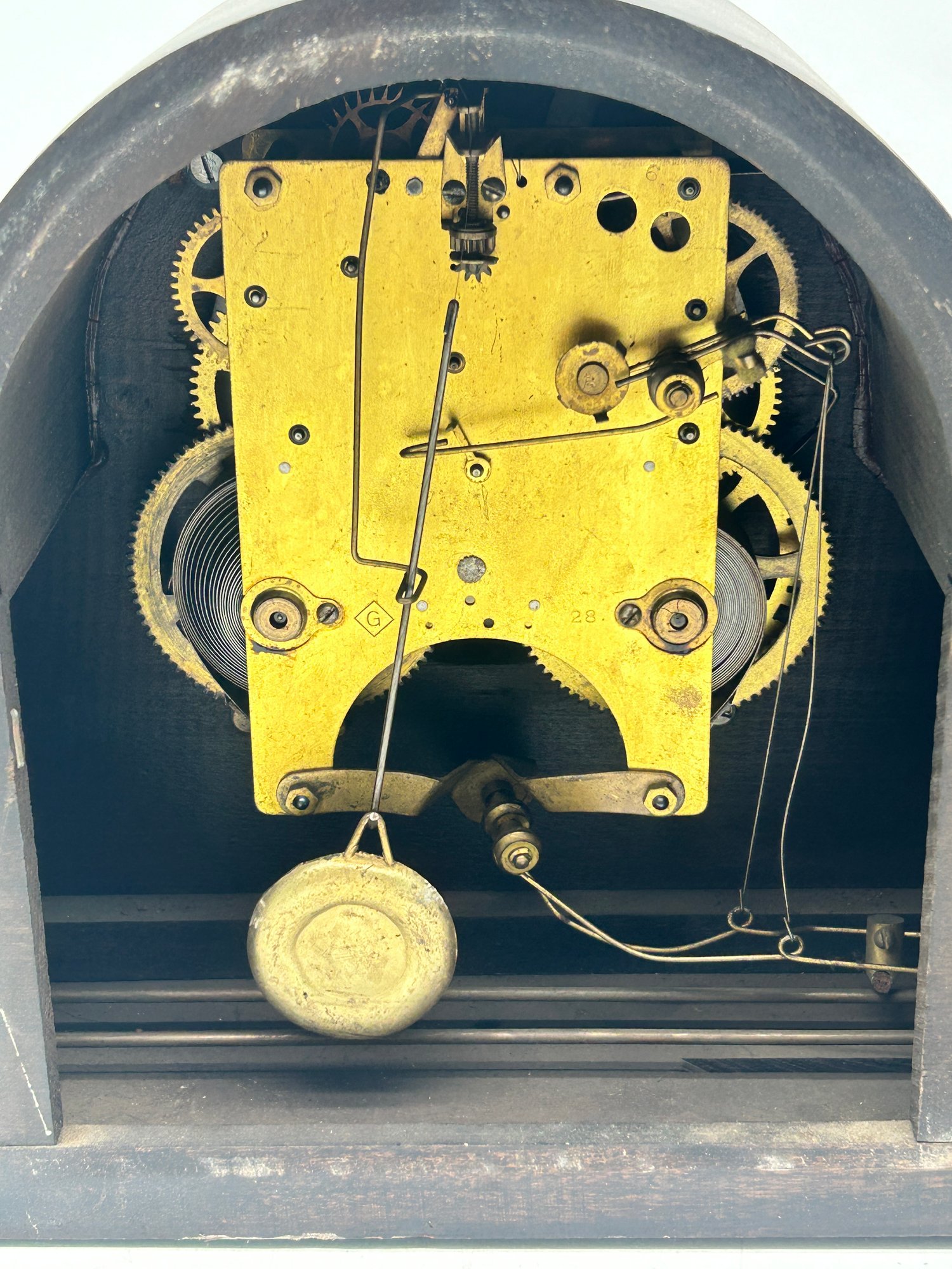 Vintage Mahogany Gilbert 1807 Camel Back Mantle Clock, Key & Pendulum ...