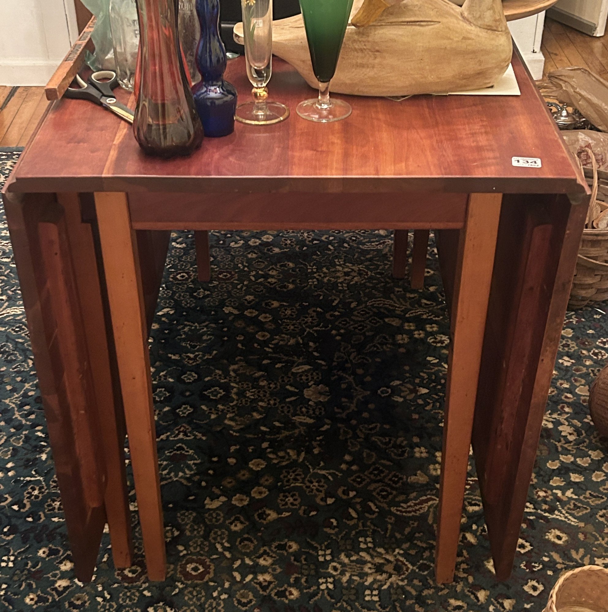 Large Antique Rectangular Drop Leaf Gate Tapered Leg Table, Open 72.5 ...