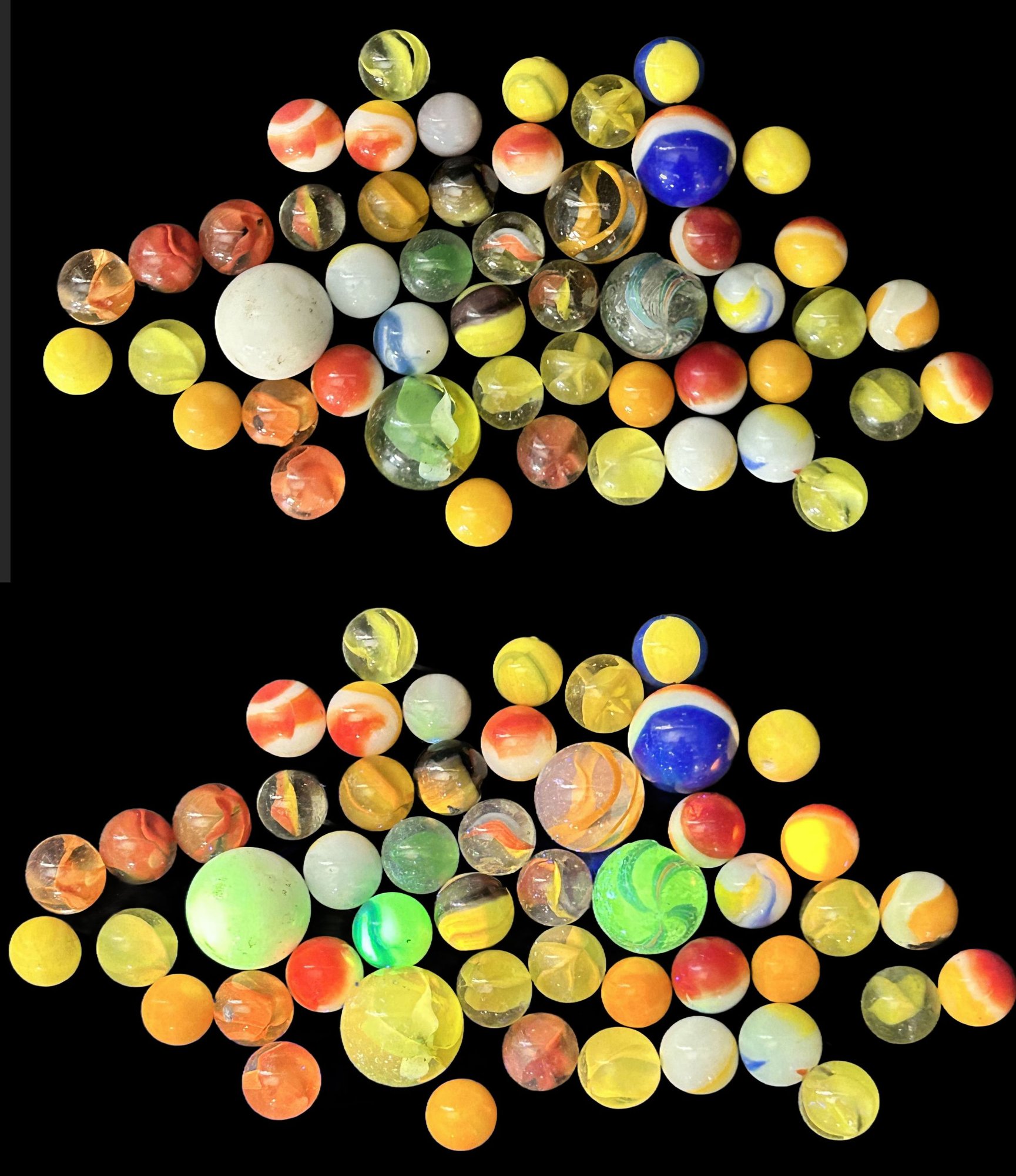 50 Pcs Antique Uranium & Magnesium Fluorescent Glass Marbles, Includes ...