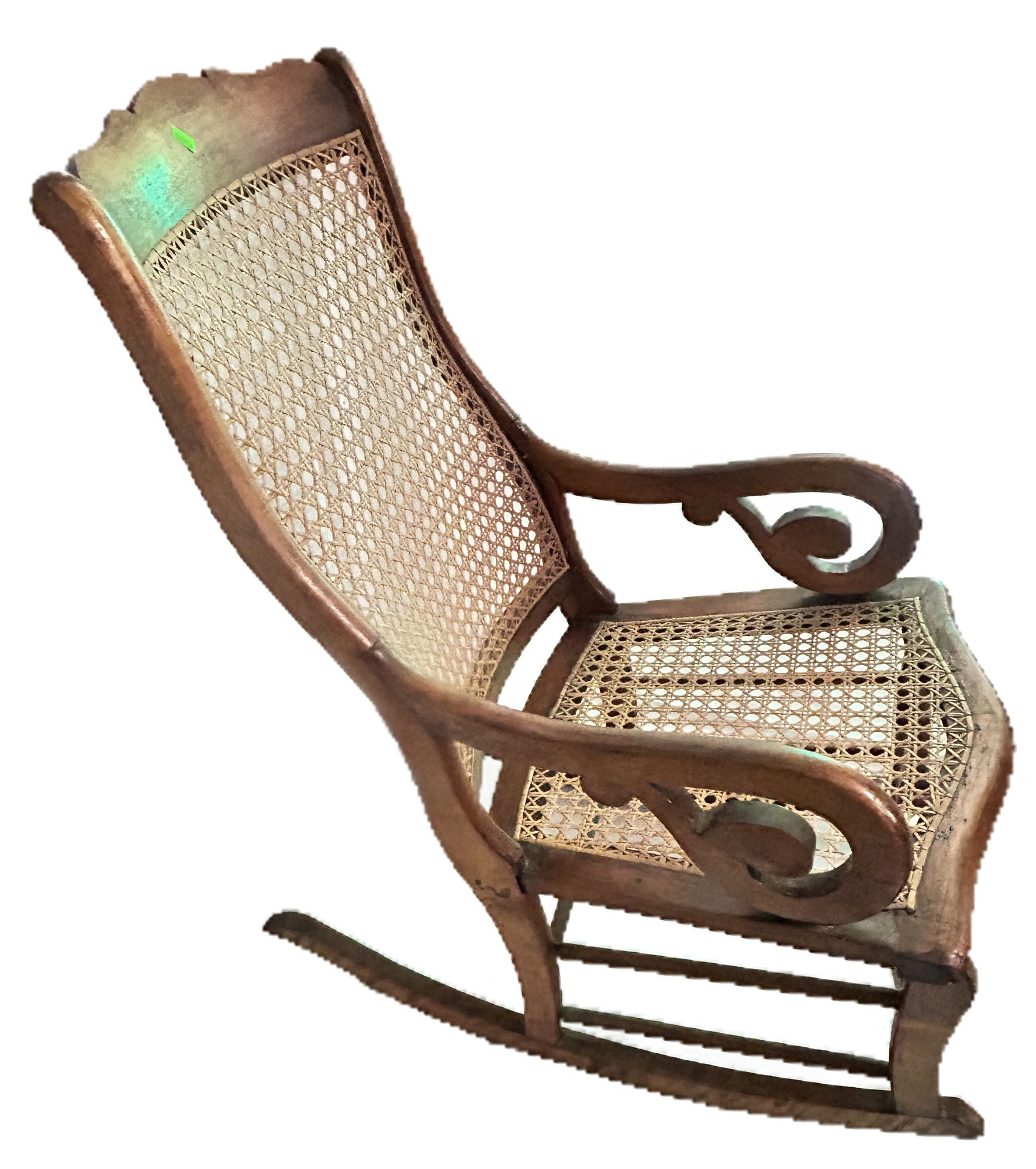 Antique Curved Back Rocking Chair With Arms, Rattan Seat & Back, Nice ...