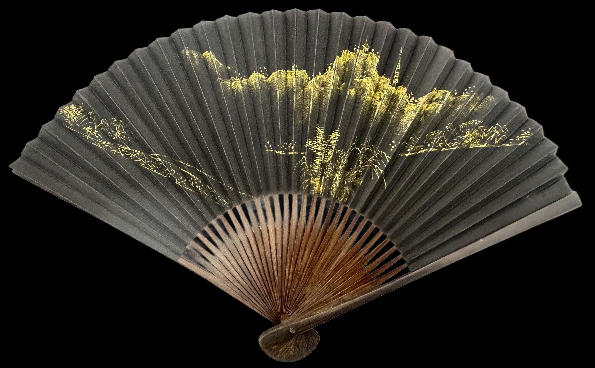 9 Pcs Lot Vintage Asian Bamboo & Painted Paper Hand Fans, Longest 13.5 ...