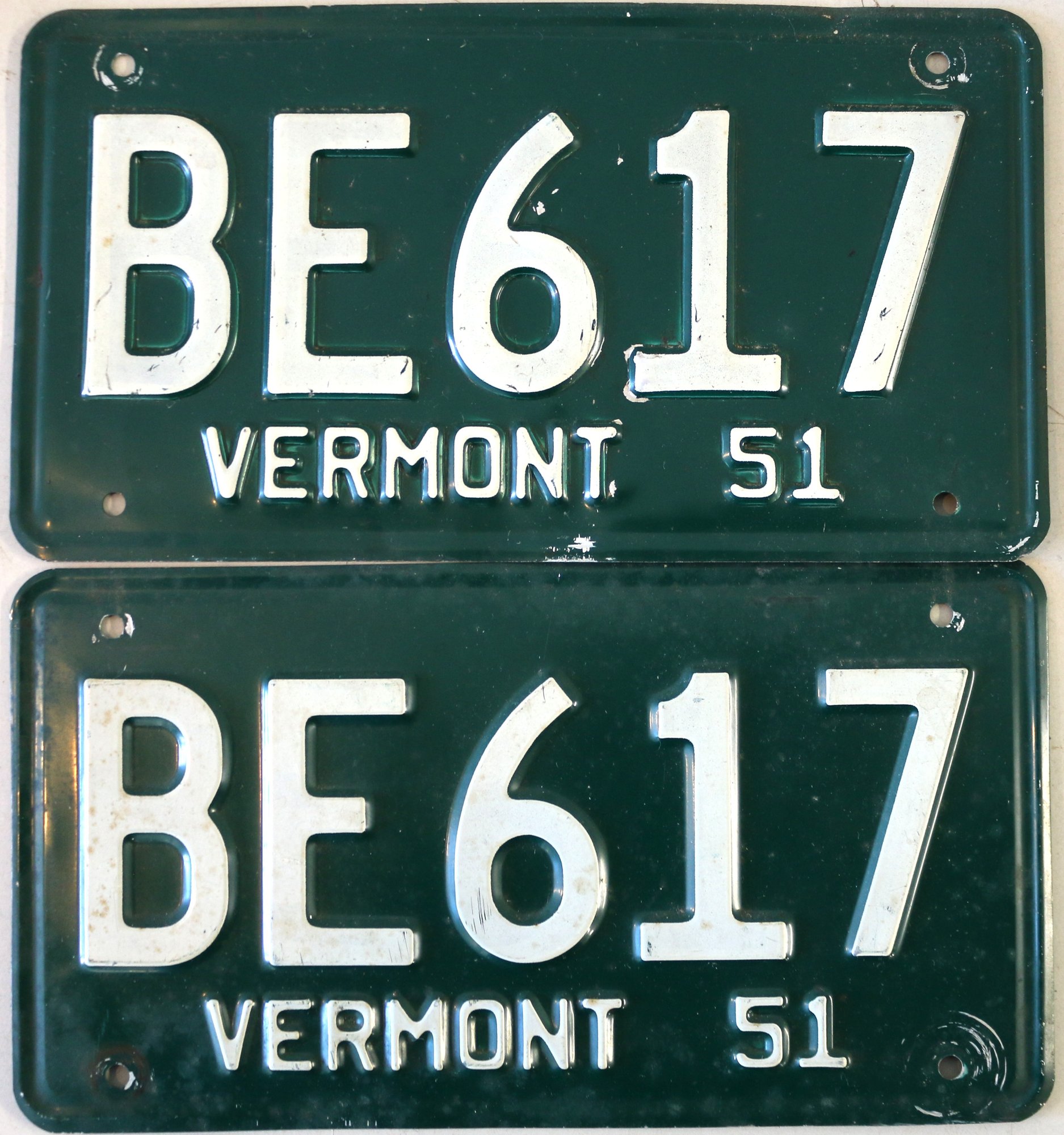 Pair - 1951 Vermont License Plates - Number Is: "BE617" - Plates Are In ...
