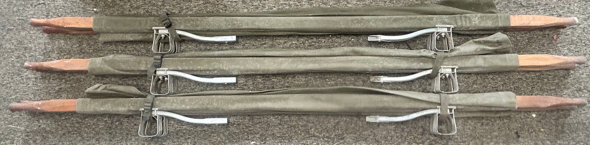 3 Pcs Army Green Padbloc Canvas Transport Litters, Wooden Handles, 90"L ...