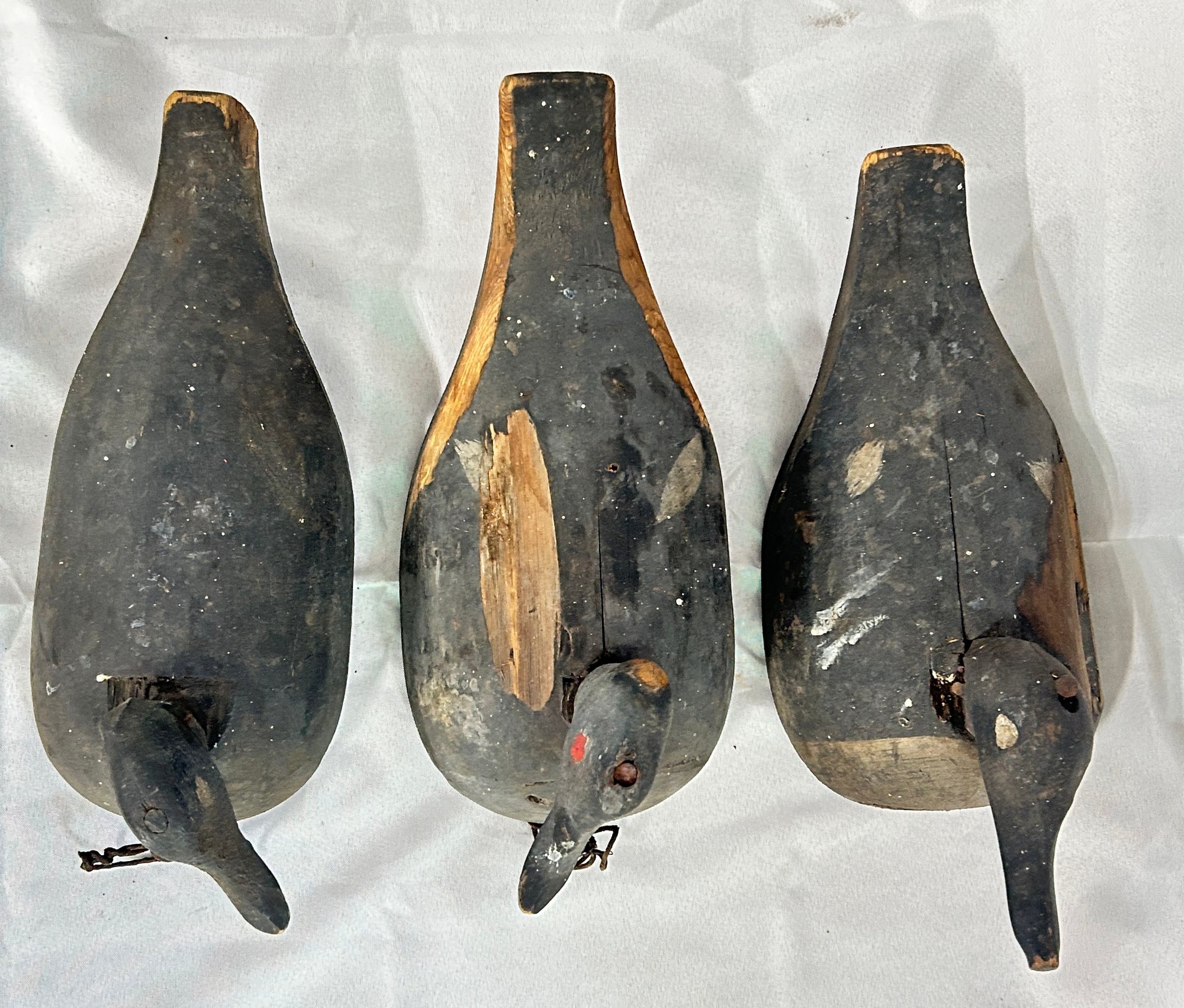 3 Pcs Antique Wooden Carved And Painted Working Water Fowl Decoys, 16.5 ...