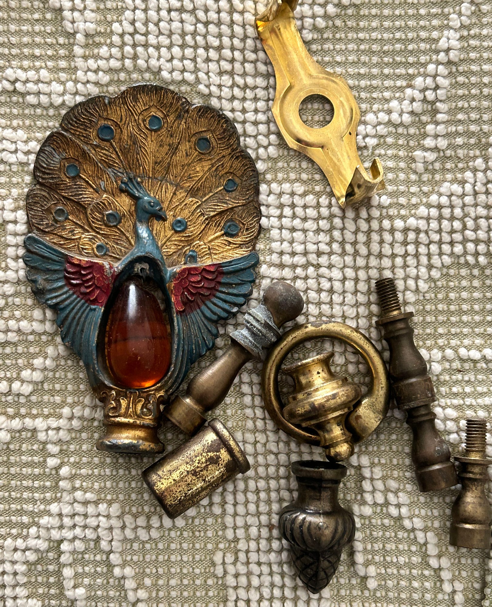 Vintage Assortment Of Lamp Finials Including Hollywood Regency Peacock ...