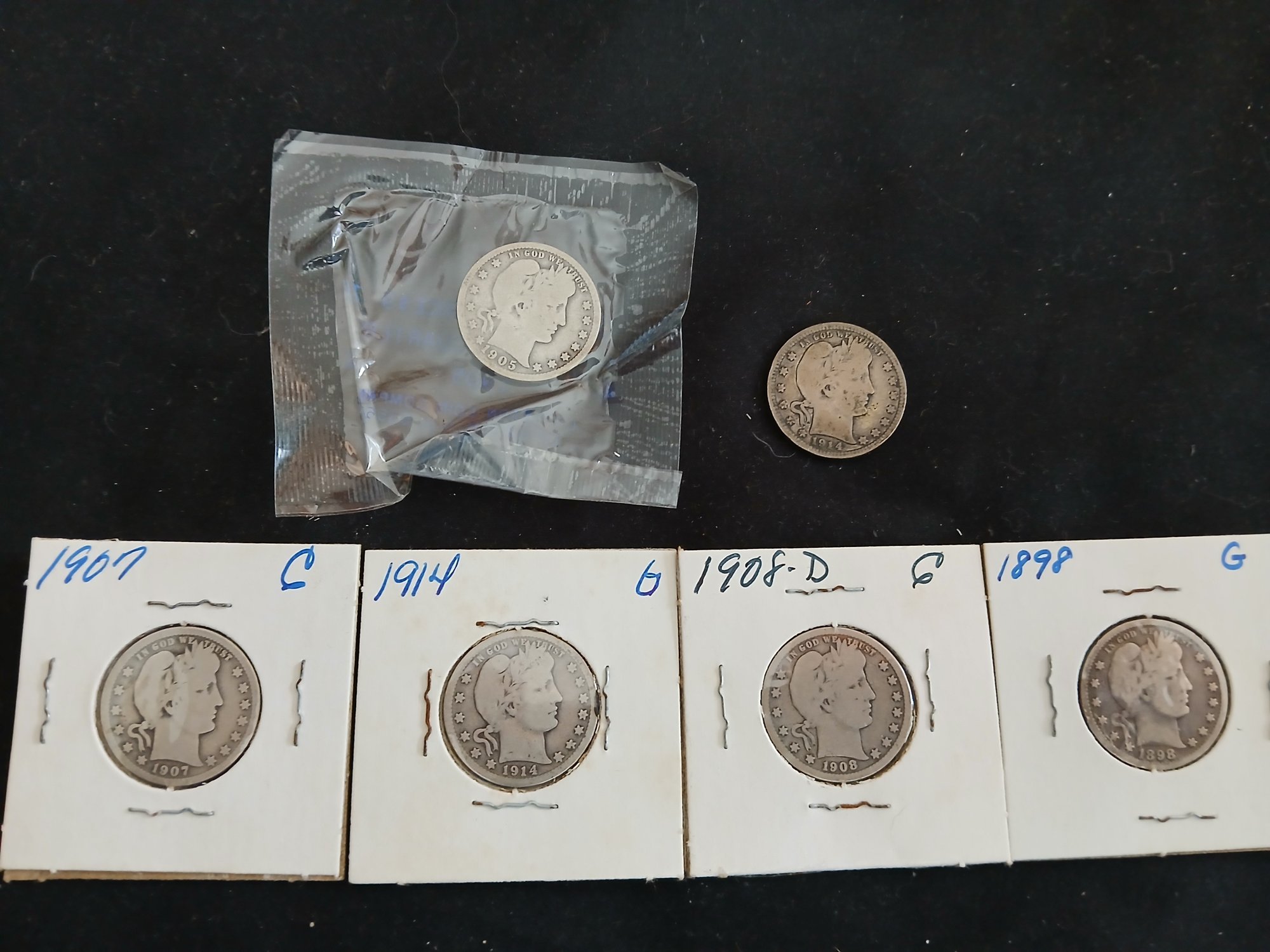 Coins . (6) Silver Barber Quarters Various Years And Mint Marks #10111 ...
