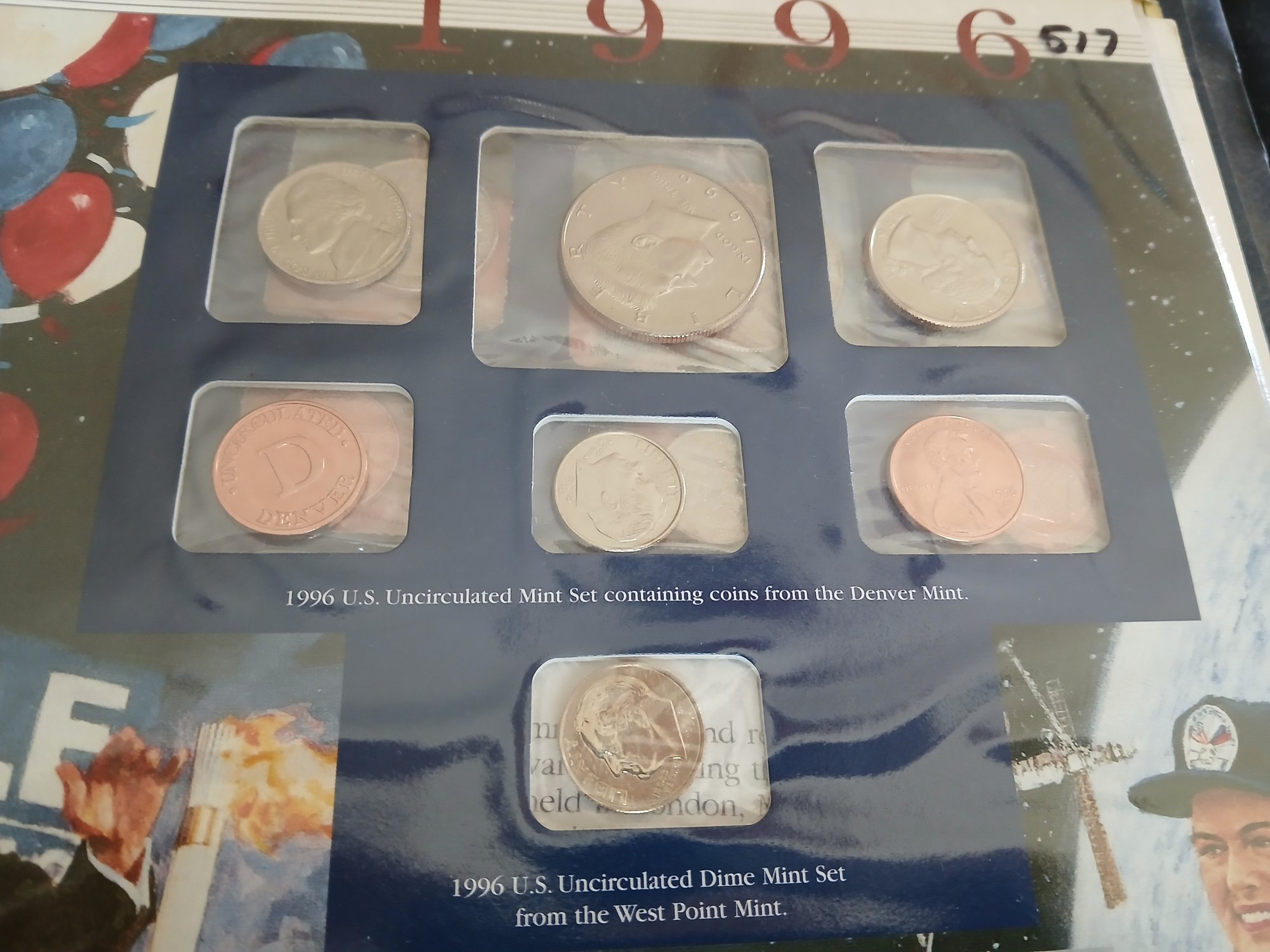 Coins. U.S Uncirculated Mint Sets (1996 P&D) (extra 96-w Dime)W/stamps ...