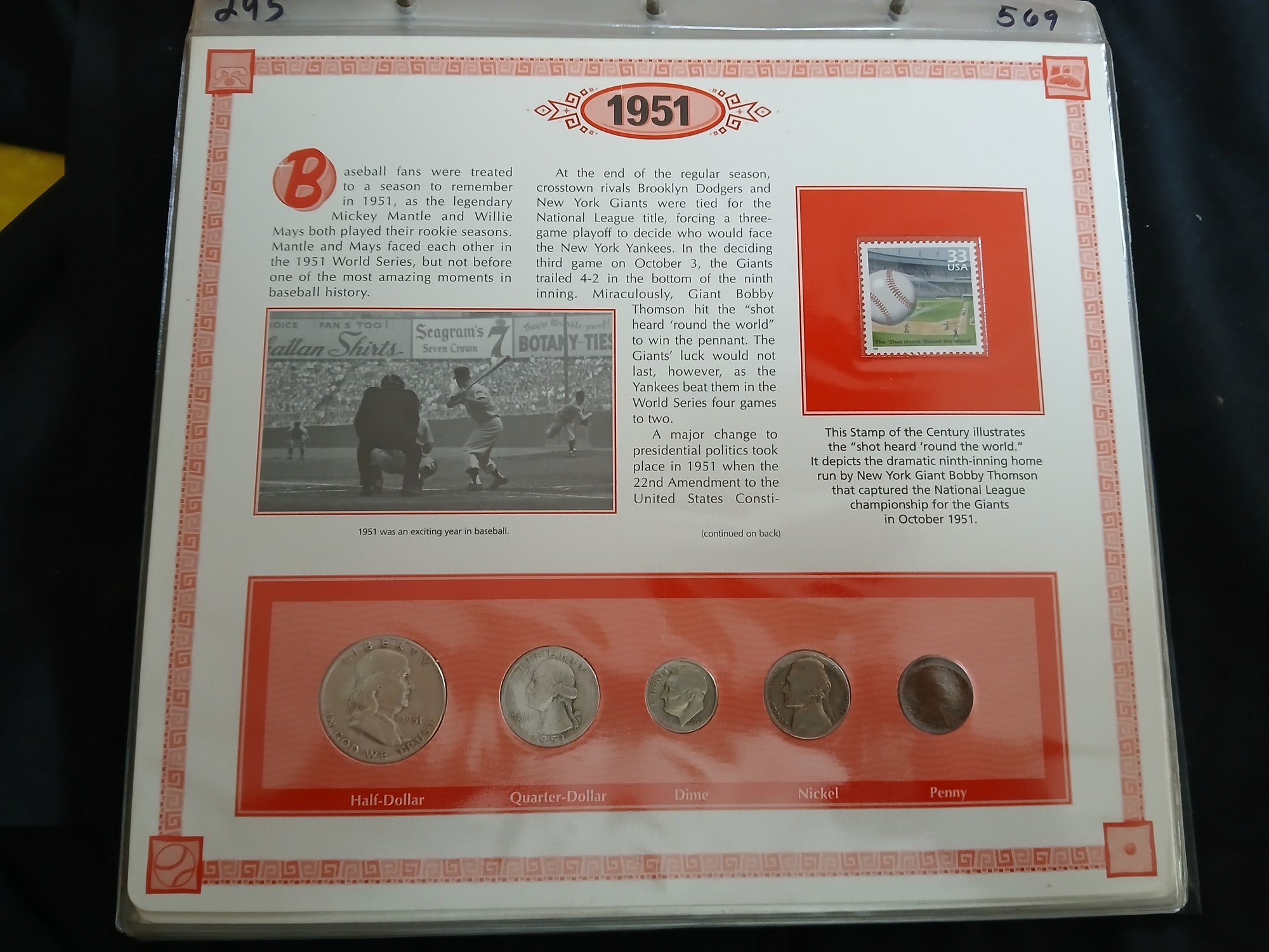 Coins. 1951 Circulated Coin Set 90%silver Dime,quarter, Half W/stamp ...