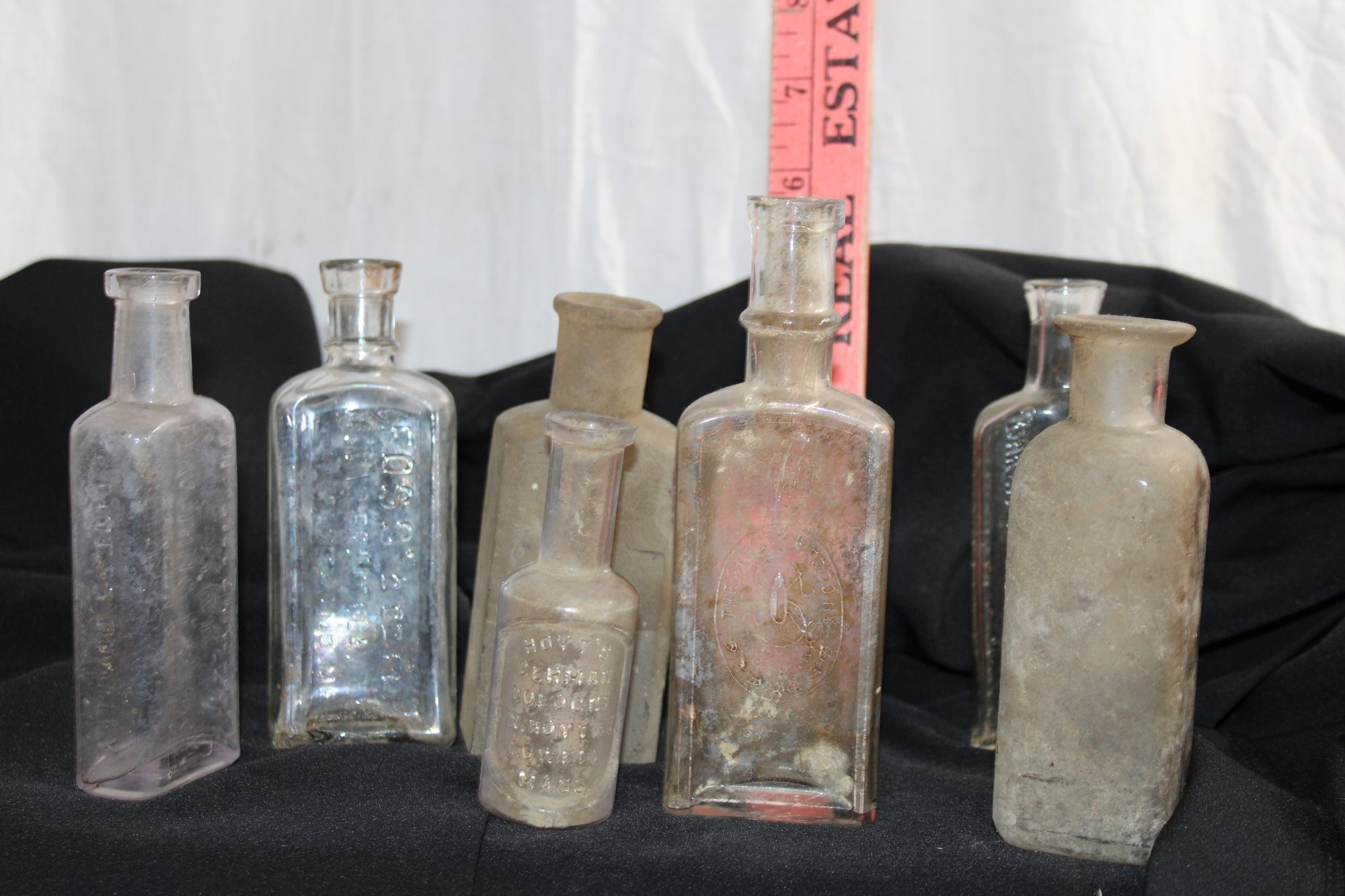 Vintage 7 Small Medicine Bottles, Thurston, Foss, Singer, Baker's ...