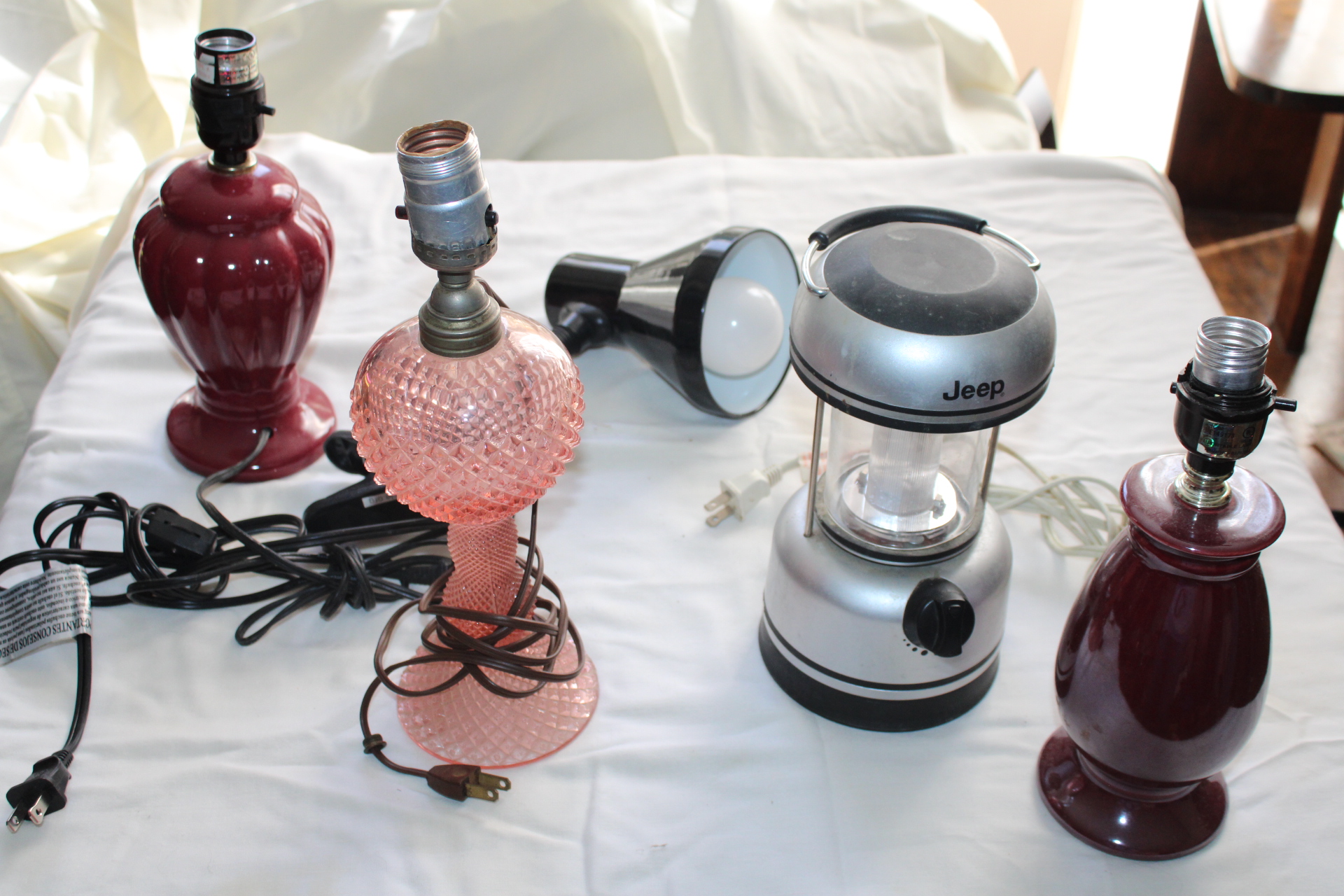 Antique Vintage Modern Small Lamps, Pink Depression, 2 Maroon, JEEP ...