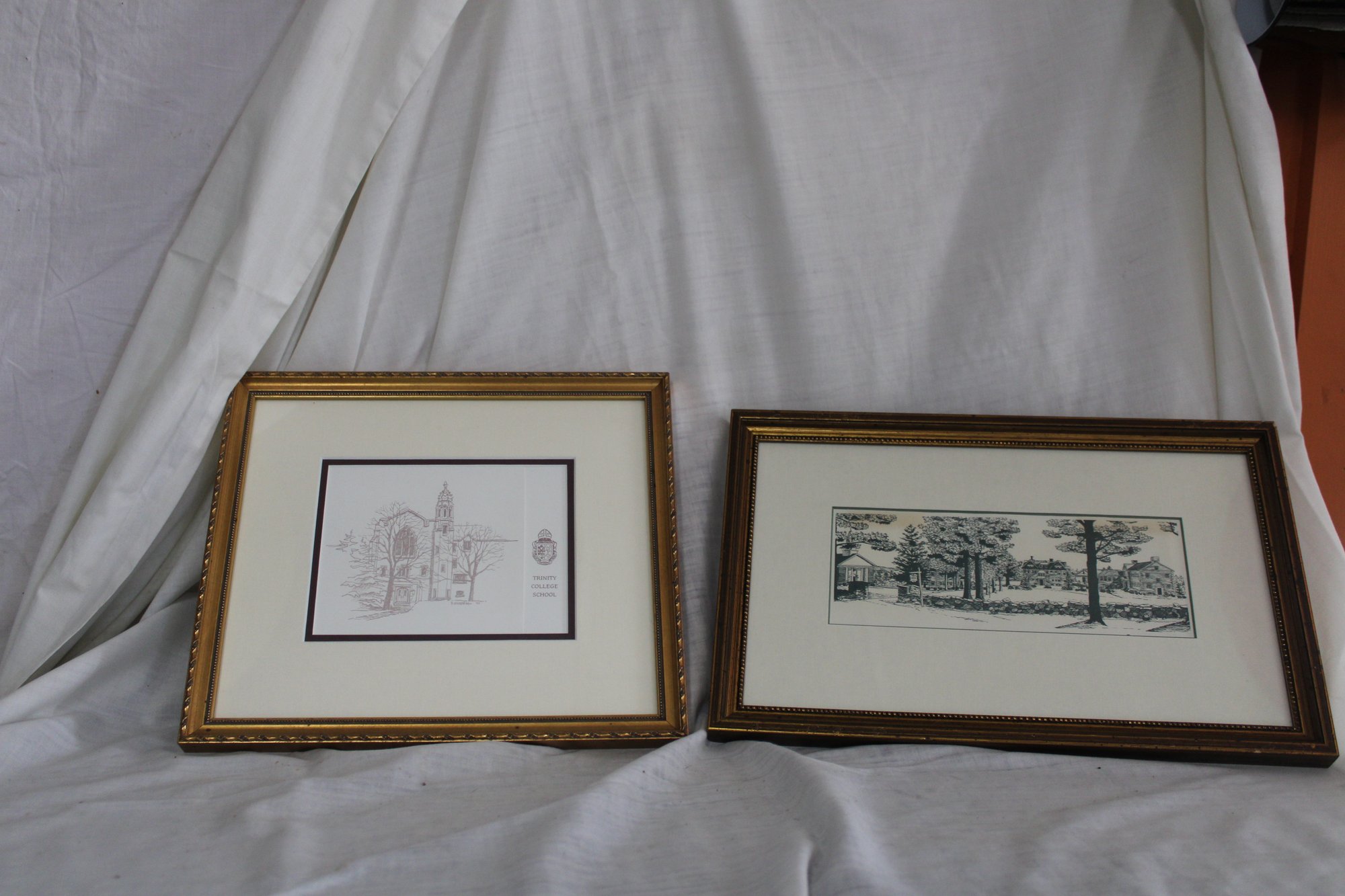 Framed Matted Ink Drawing Of Trinity College & School Gold Guilted ...