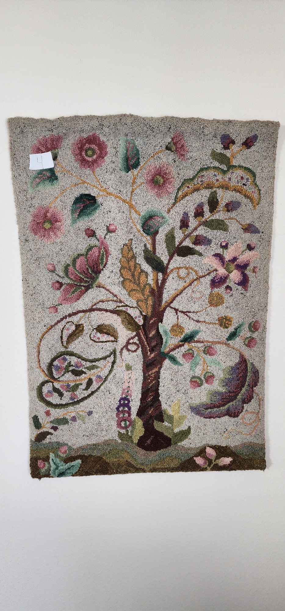 Antique Handmade Hooked Tapestry Tree And Flowers Delicate, Detailed ...