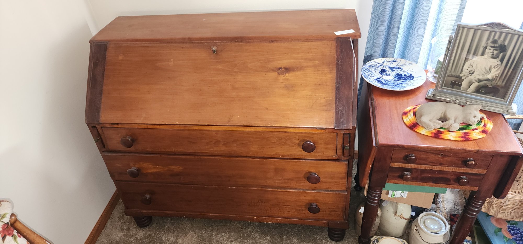 Antique Secretary - With Key ! Pine, 3 Large Drawers - Solid Dignity ...