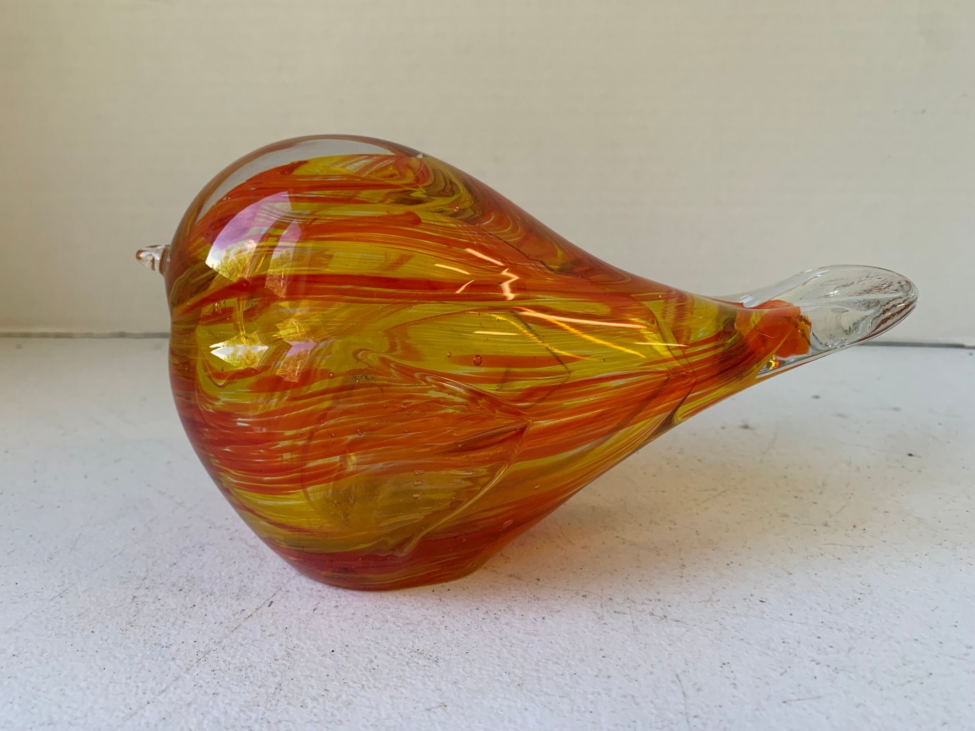 STUNNING MURANO STYLE ART GLASS BIRD, VIBRANT ORANGE AND YELLOW, 6.5 X ...