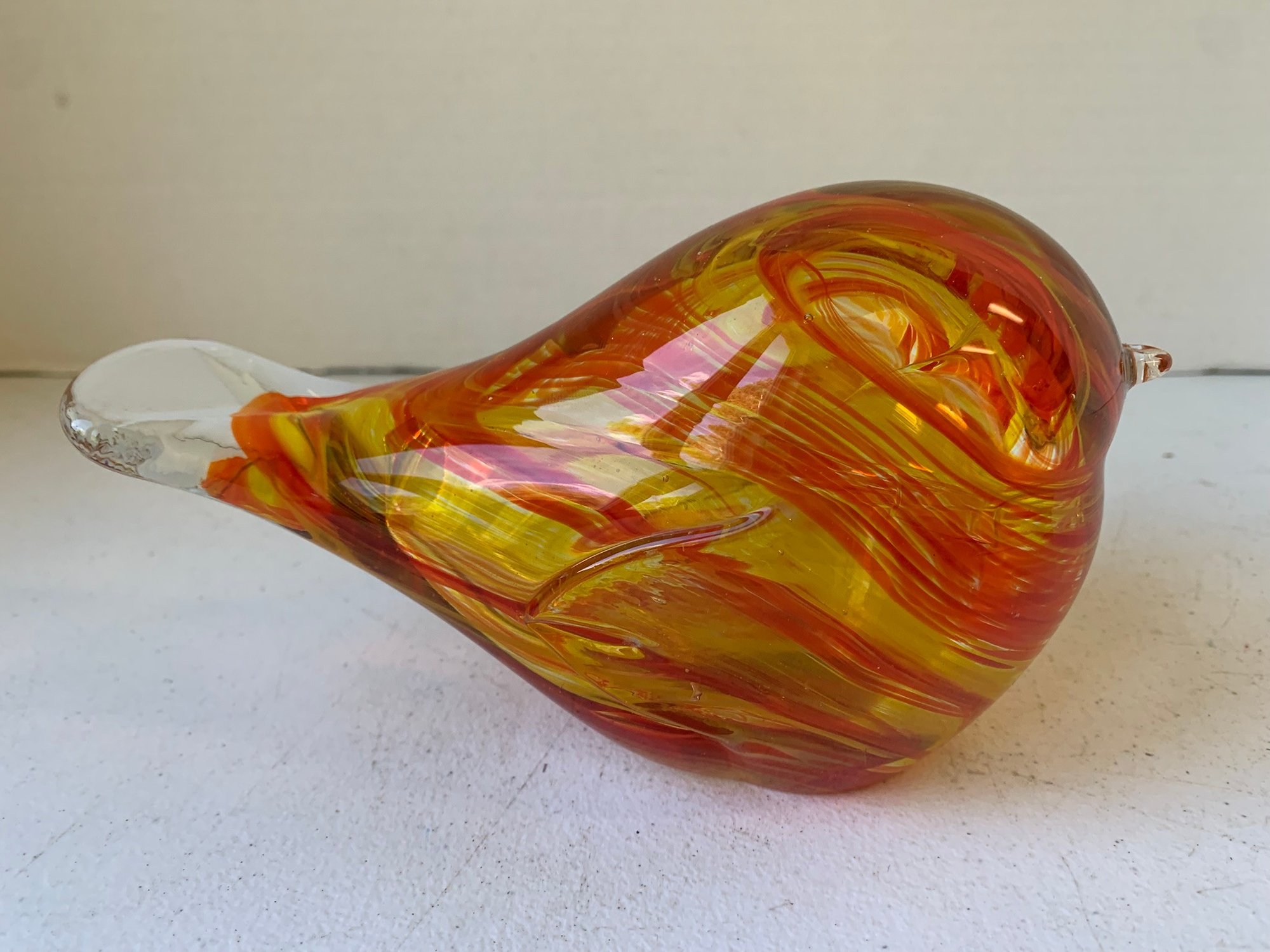 STUNNING MURANO STYLE ART GLASS BIRD, VIBRANT ORANGE AND YELLOW, 6.5 X ...