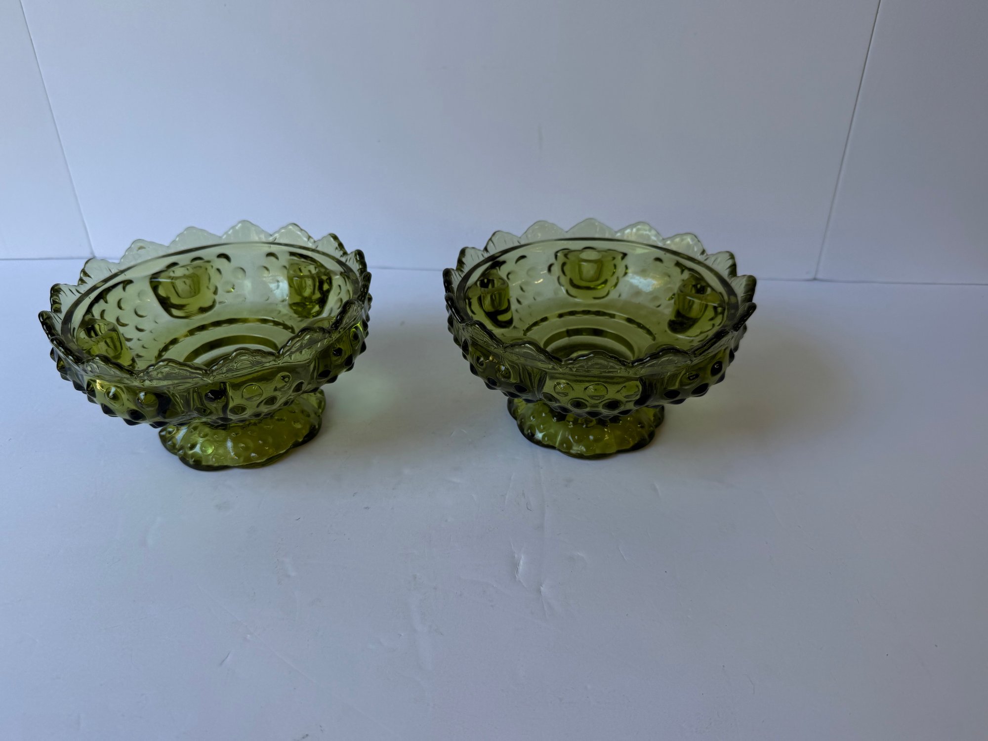 Vintage Fenton Art Glass Hobnail Colonial Green Candle Holders. #10099 ...
