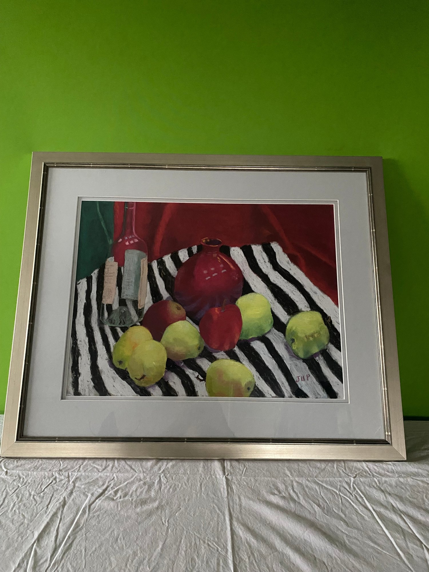 26 X 32 Still Life With Red Vase Pastel Behind Glass Signed By Artist ...